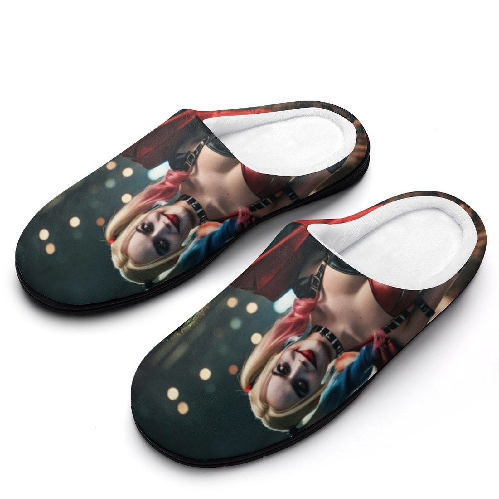 Harley Quinn Joker Movie Fuzzy Cotton Slippers For Mens Winter Cotton ...