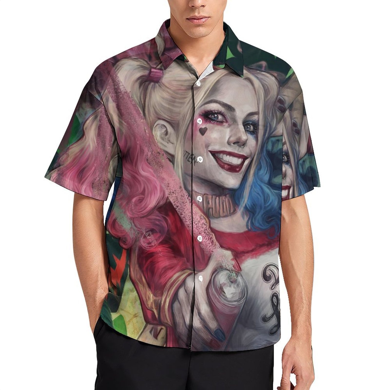 Harley Quinn Mens Hawaiian Shirt Short Sleeve Button Down Shirts ...