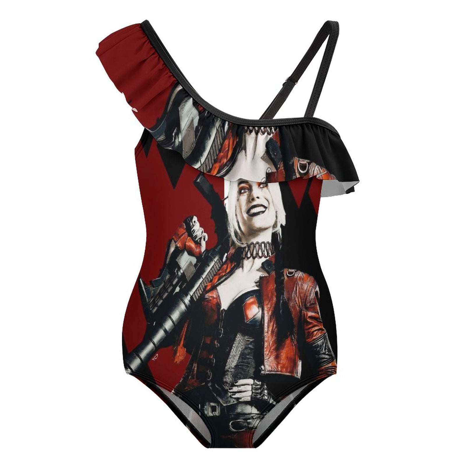 Harley Quinn One-Piece Swimsuit for Girls Adjustable One Shoulder ...