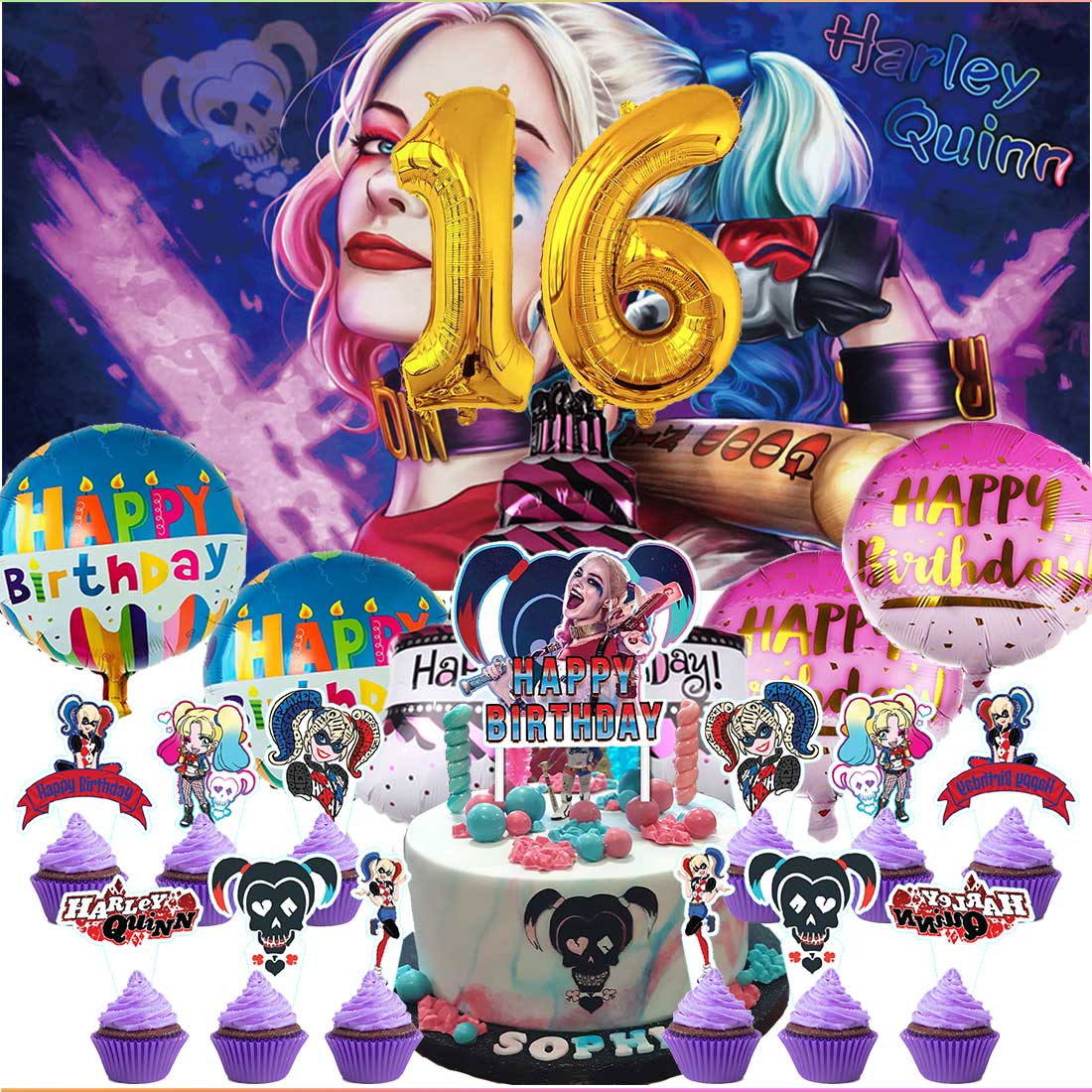 Harley Quinn Party Supplies Decor 16th Kit Balloons Birthday Cake ...