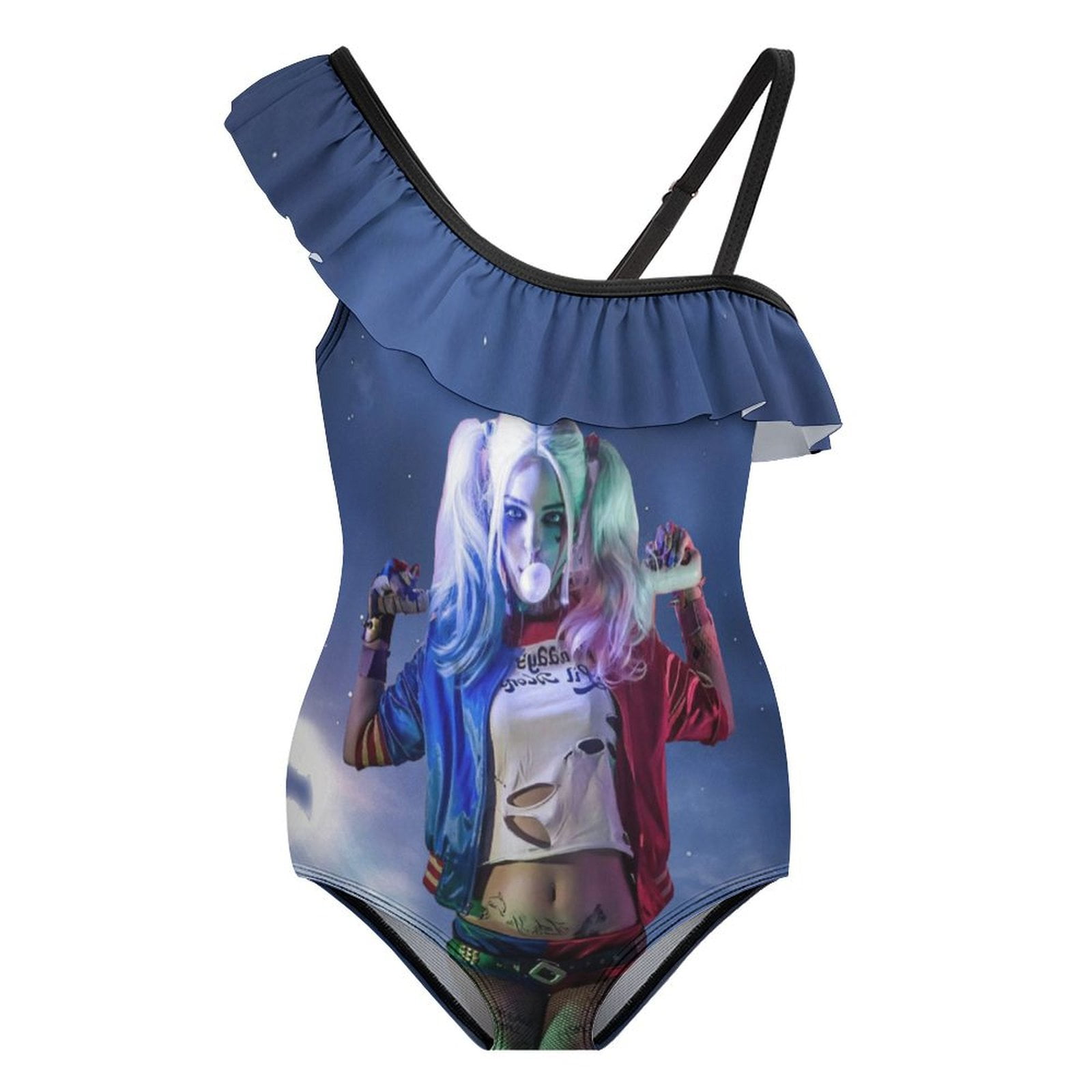 Harley Quinn Squad One-Piece Swimsuit for Girls Adjustable One Shoulder ...