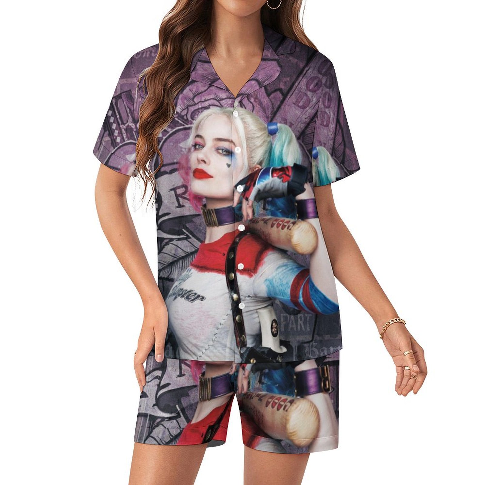 Harley Quinn Women Pajamas Set Short Sleeve Sleepwear Button Down ...