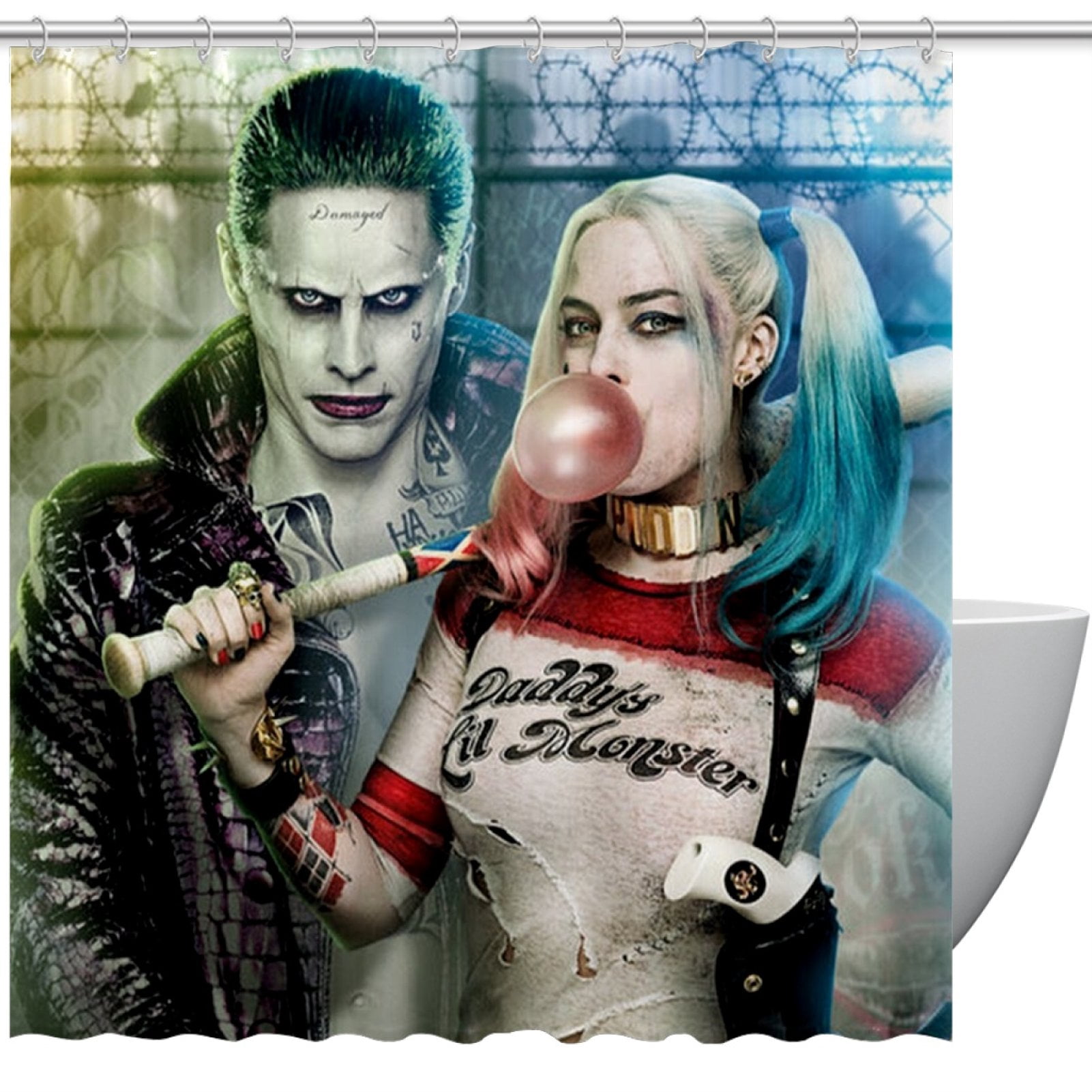 Harley Quinn and Joker Printed Shower Curtain with Hooks 72" x 72 ...