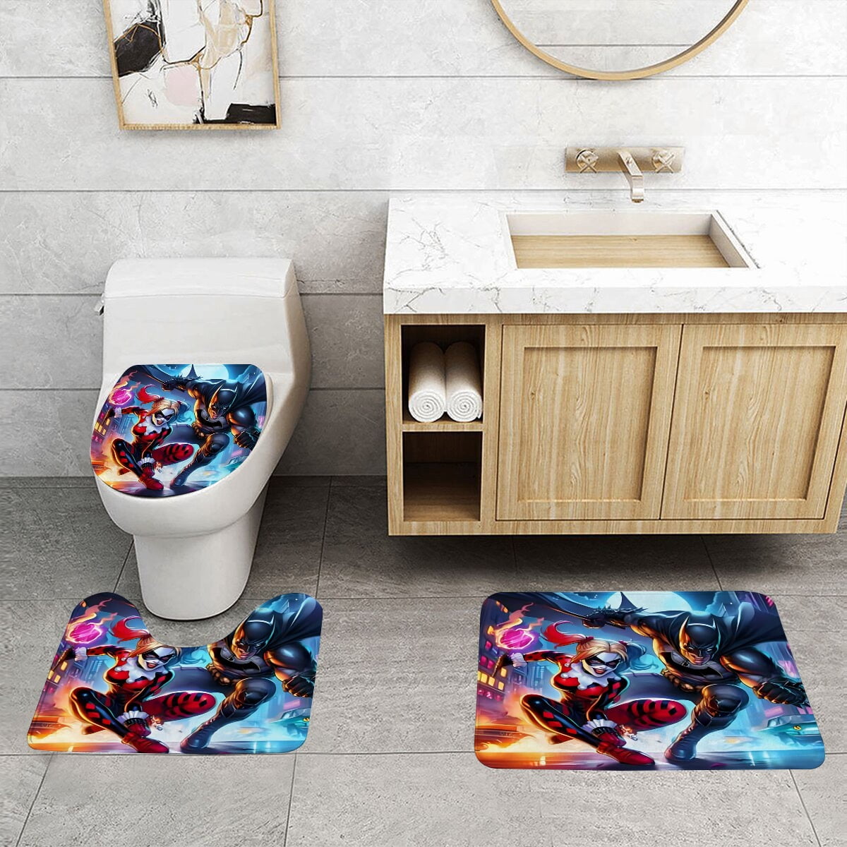 Harley Quinn floor mat and toilet set is durable, machine washable, and ...