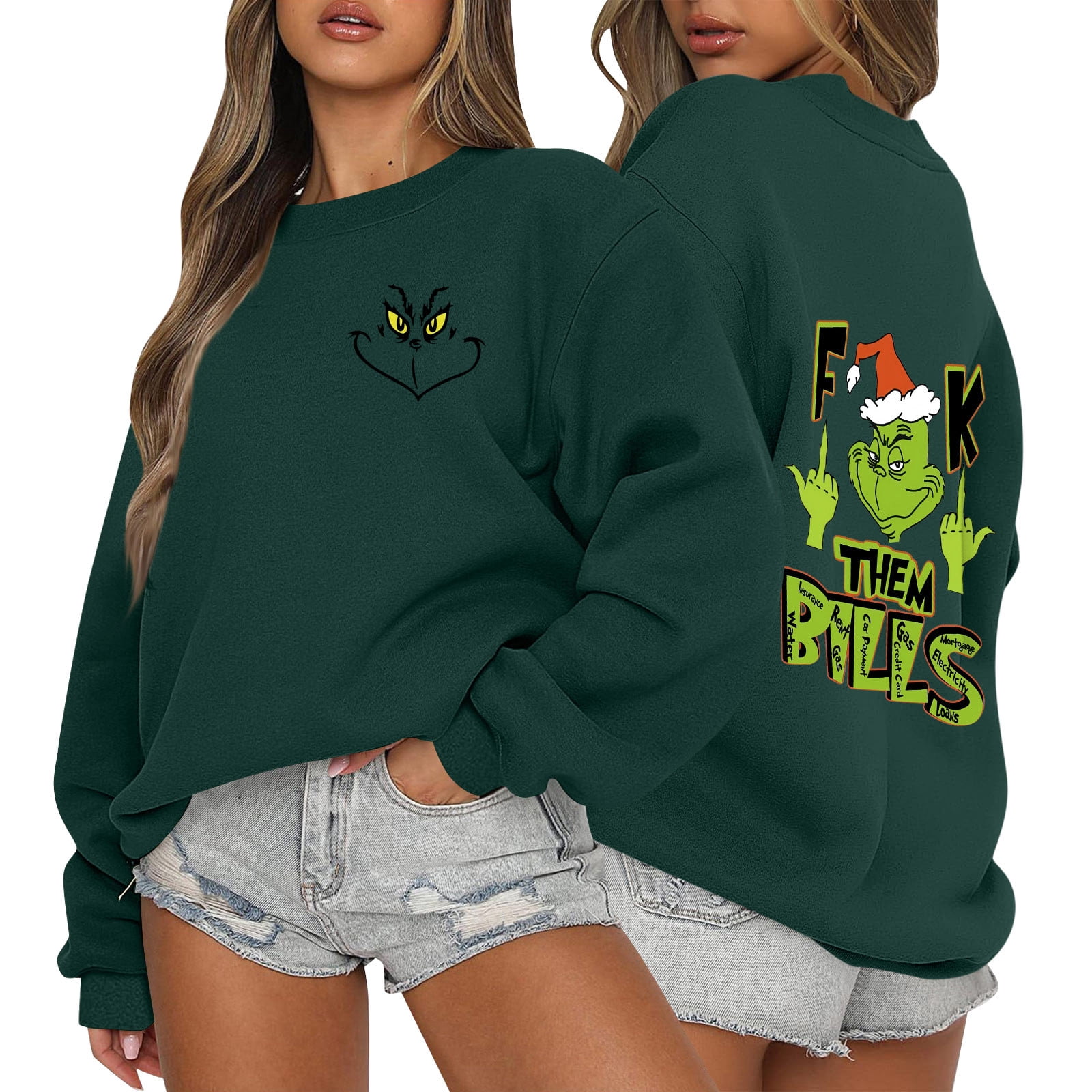 KYGABAK Grinch Sweatshirt Ugly Christmas Sweater Women Grinch ...
