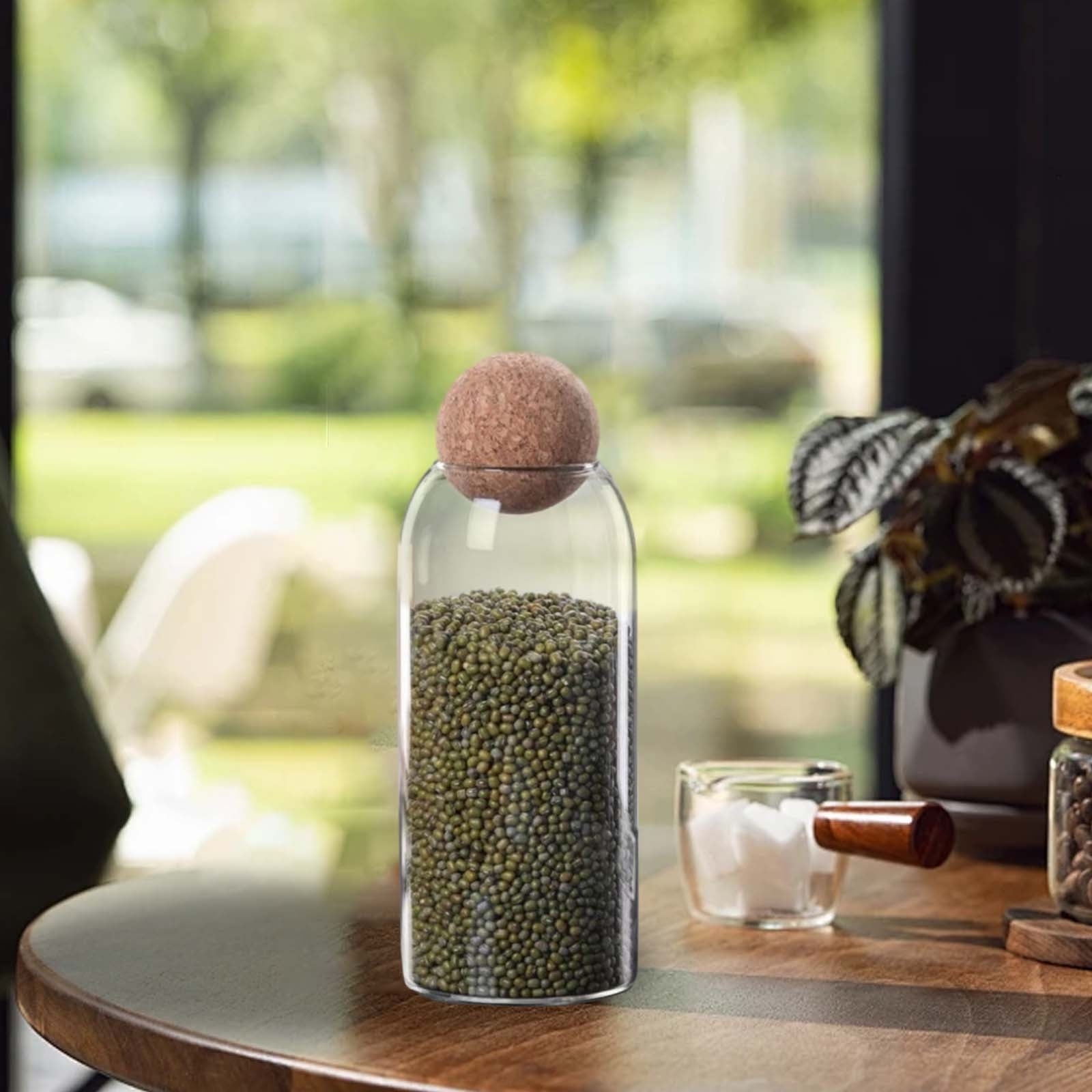 Harlier 1000ML Glass Storage Jar with Ball Cork Lid, Clear Glass ...