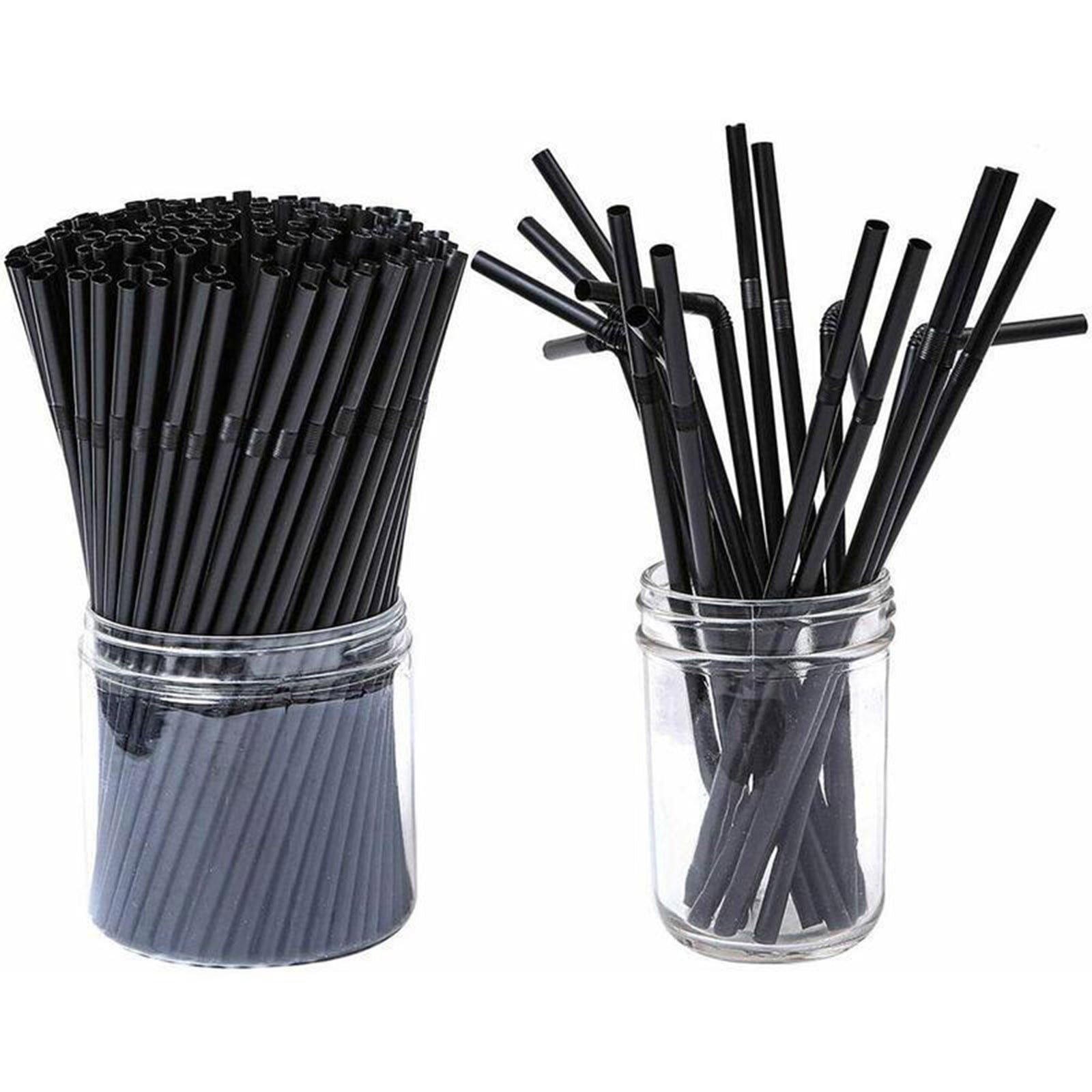 Harlier 100PCS Black Flexible Plastic Straws, Black Disposable Bendy ...