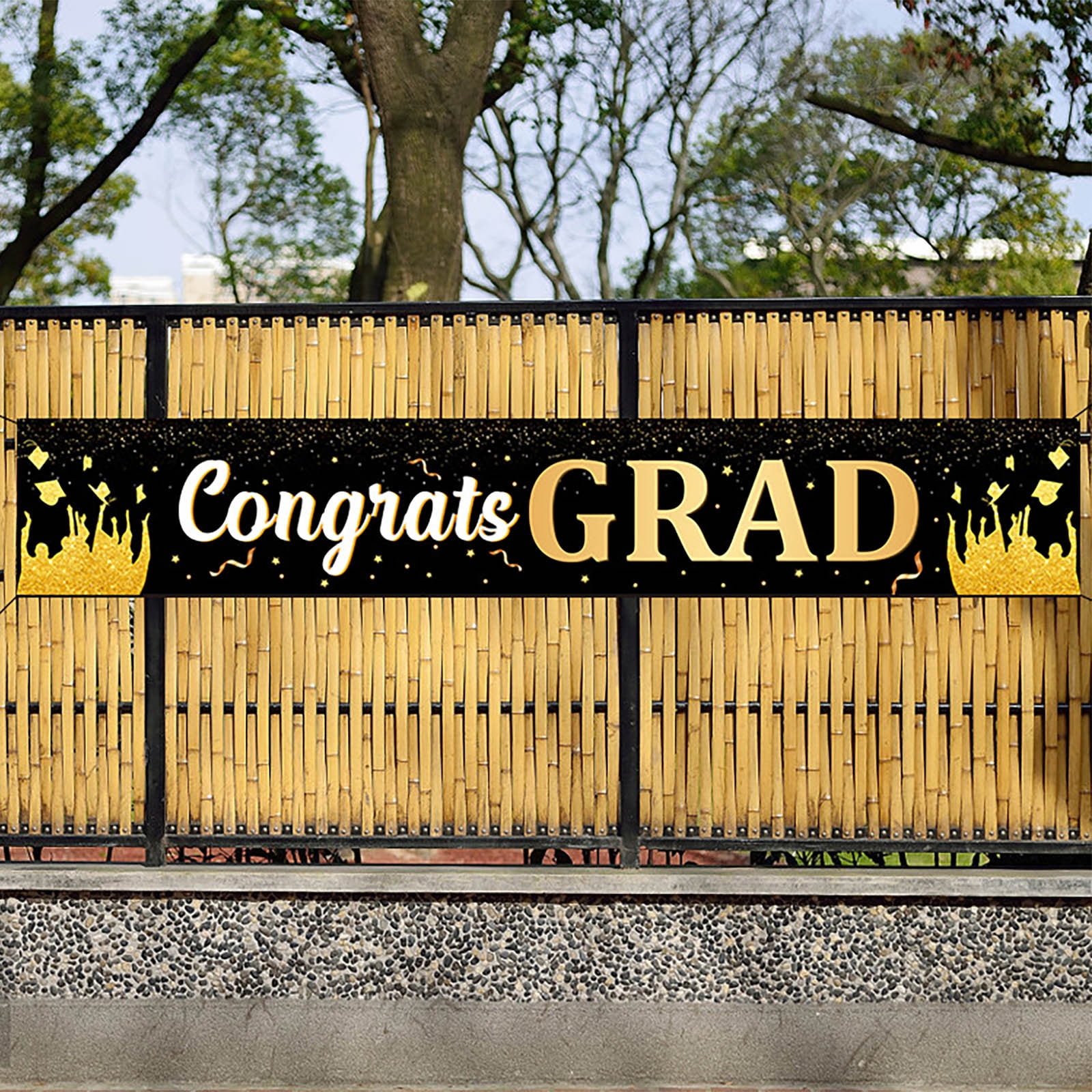 Harlier Black and Gold Congrats Grad Banner, 120 x 20 Inch Graduation ...