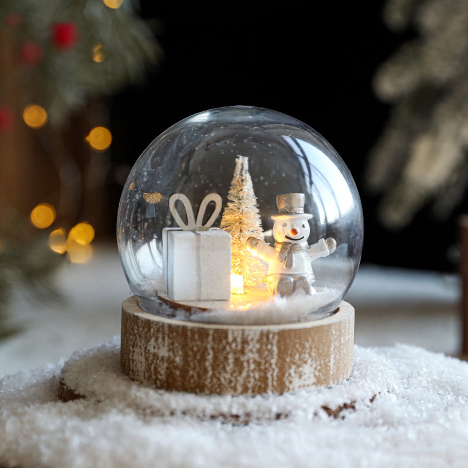 Harlier Christmas Snow Globes with LED Light Base, Wooden Stand and ...