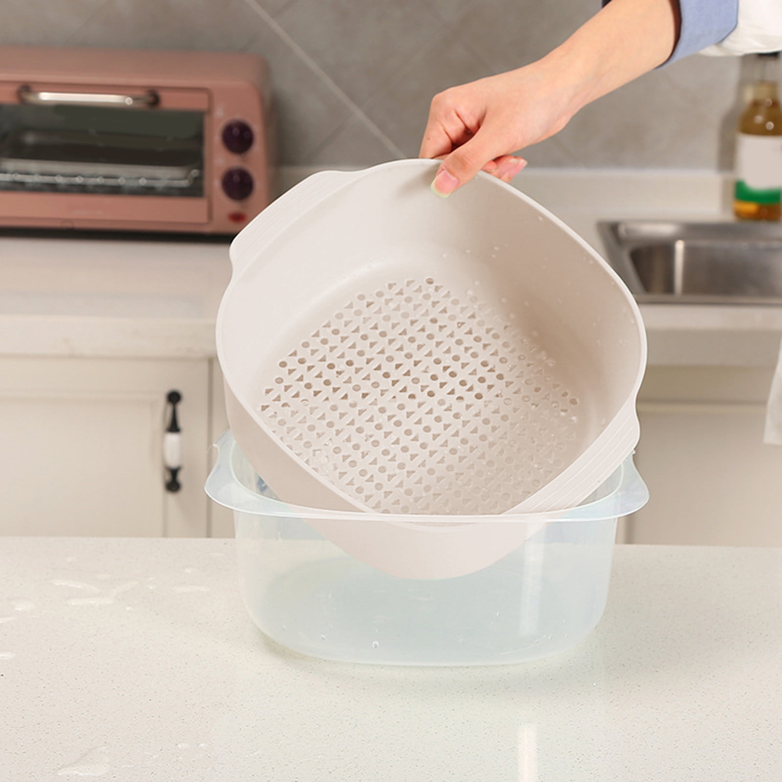 Harlier Fruit Strainer Colander Bowl Set, 2 in 1 Kitchen Nesting ...