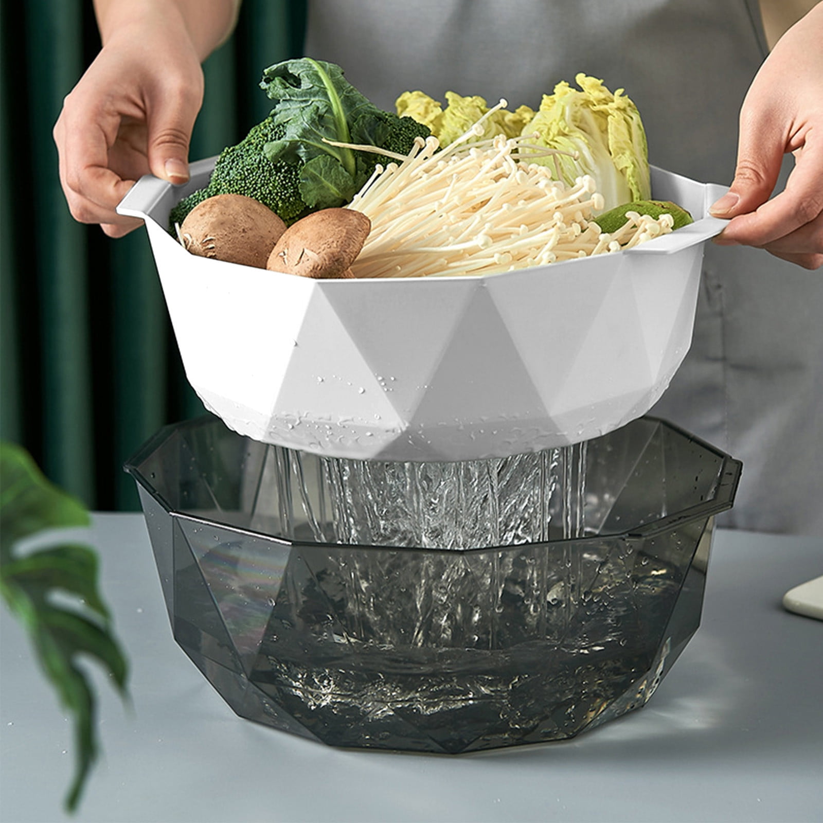 Harlier Fruit Strainer Colander Bowl Set, 2 in 1 Kitchen Nesting ...