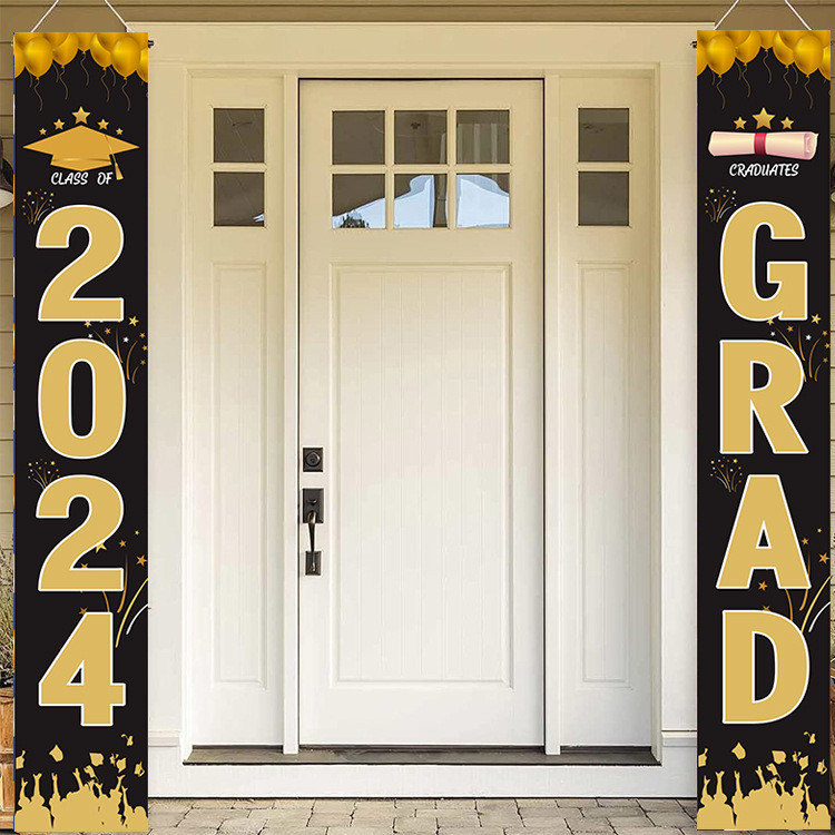Harlier Graduation Porch Sign Banner, Green and Gold 2024 GRAD Door ...