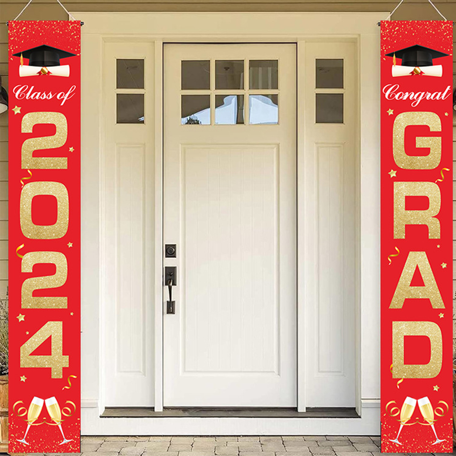 Harlier Graduation Porch Sign Banner, Red and Gold 2024 GRAD Door ...