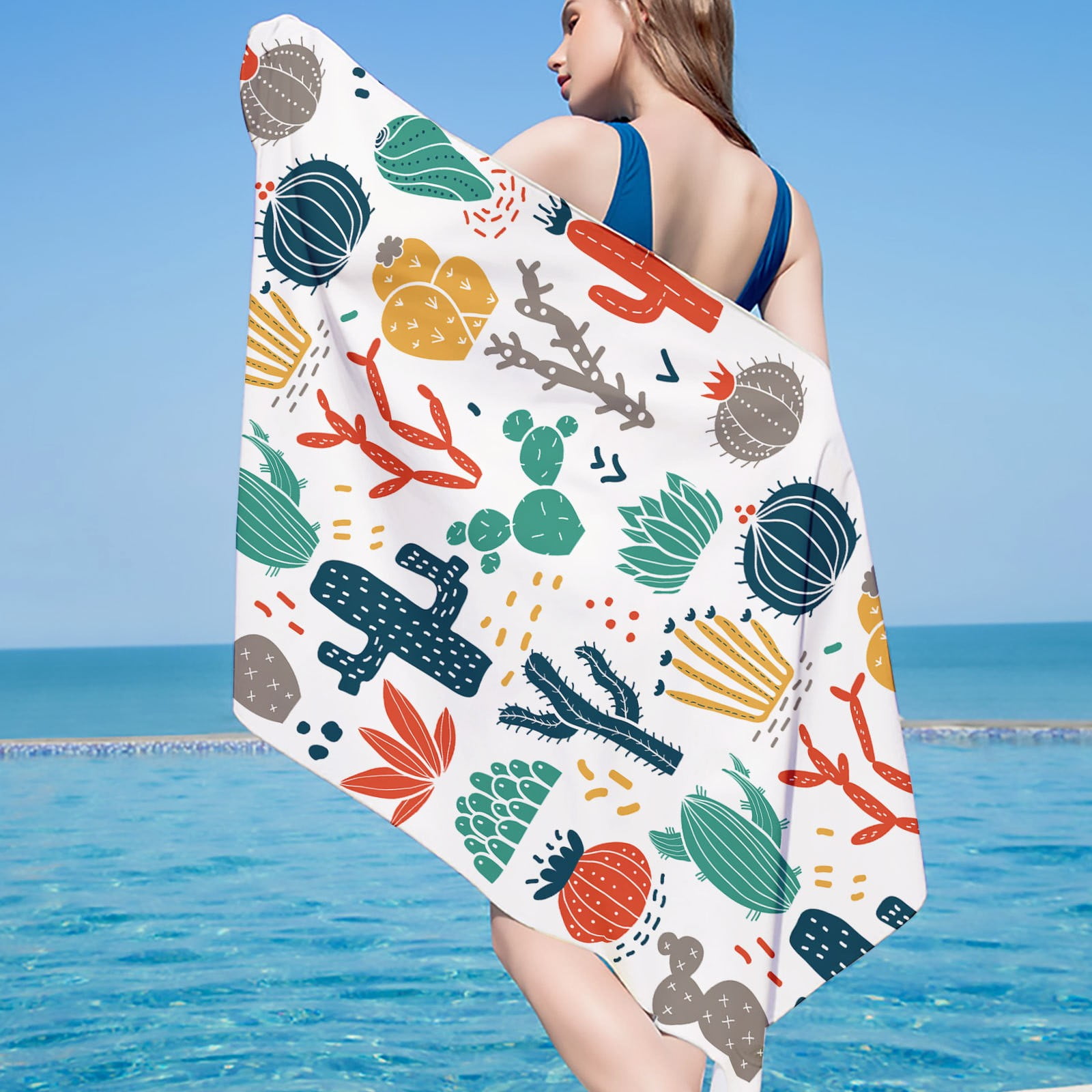 Harlier Large Cactus Beach Towel, 30"x60" Soft Lightweight Thin Sand ...