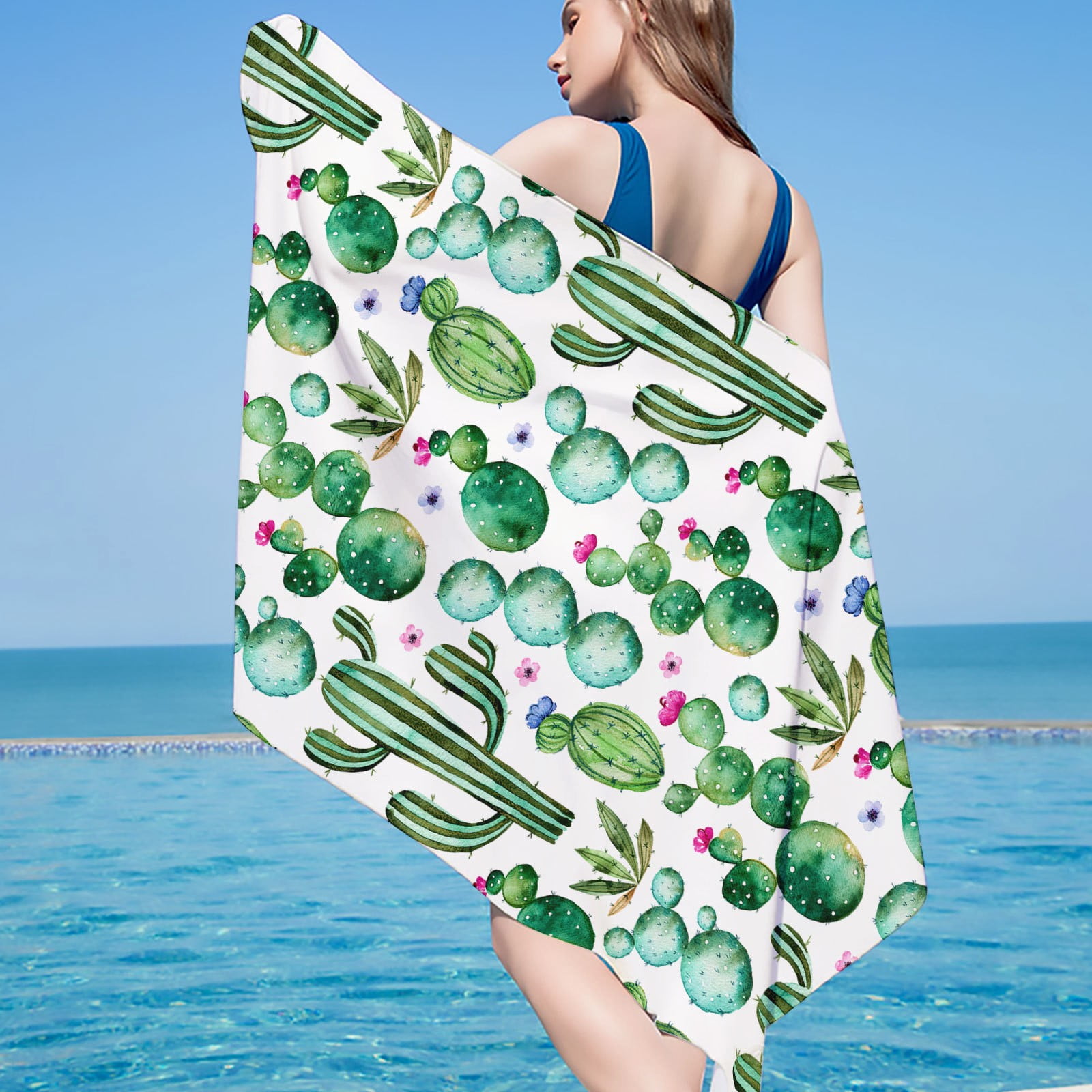 Harlier Large Cactus Beach Towel, 30"x60" Soft Lightweight Thin Sand ...