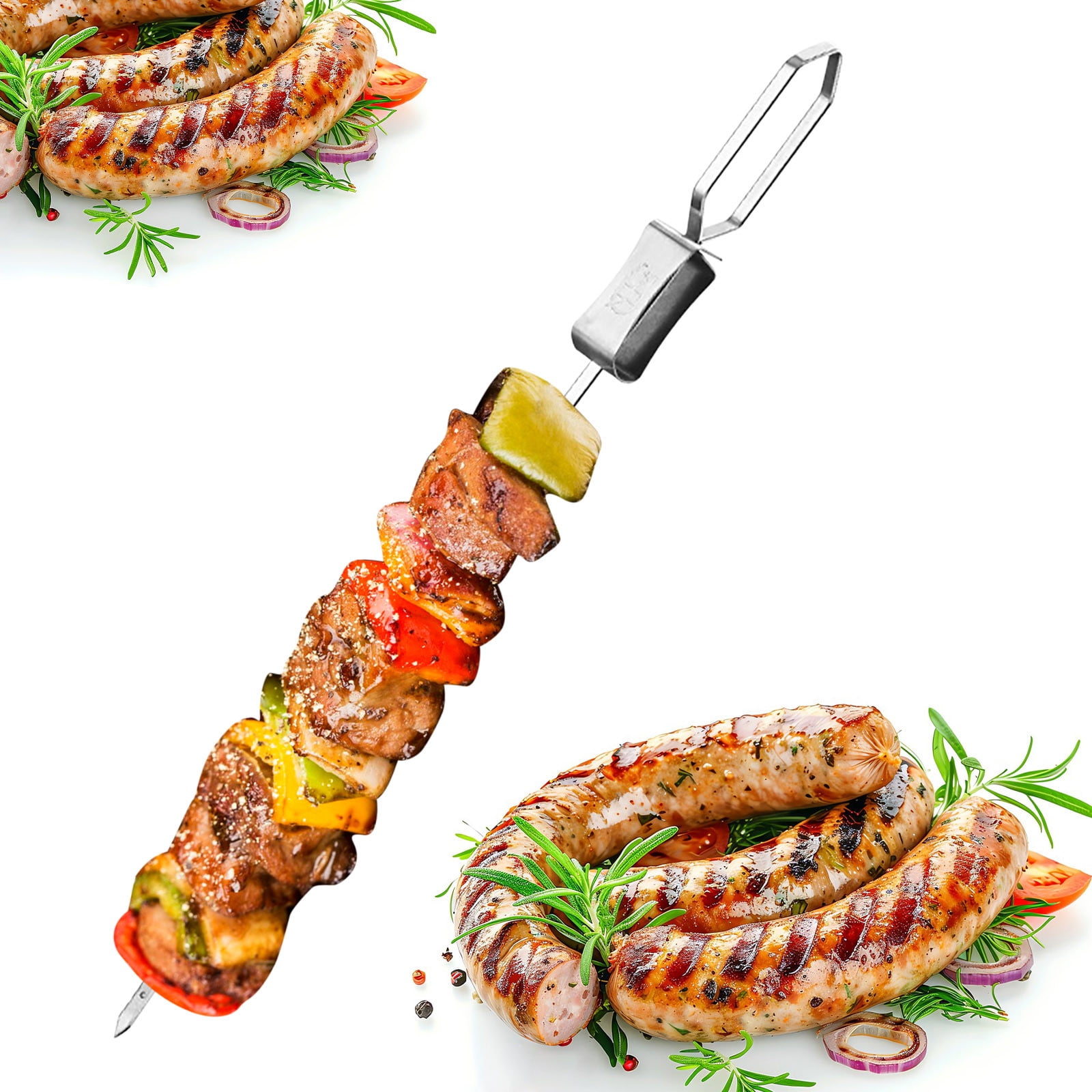 Harlier Metal Skewers for Kabobs, 14.7" Long Push Bar Single Pronged ...