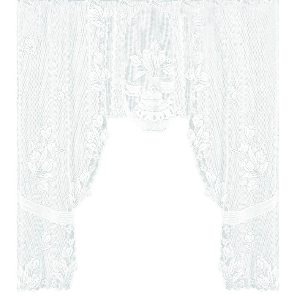 Harlier Rustic White Sheer, Swag Valance Kitchen Curtains, Floral ...
