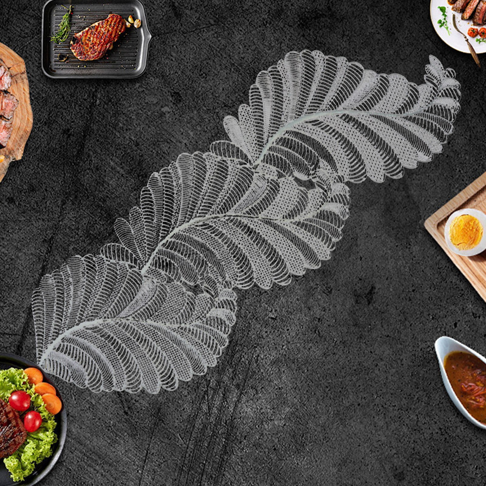 Harlier Silver Table Runner, 36.6 Inch PVC Heat Resistant Hollow Leaf ...