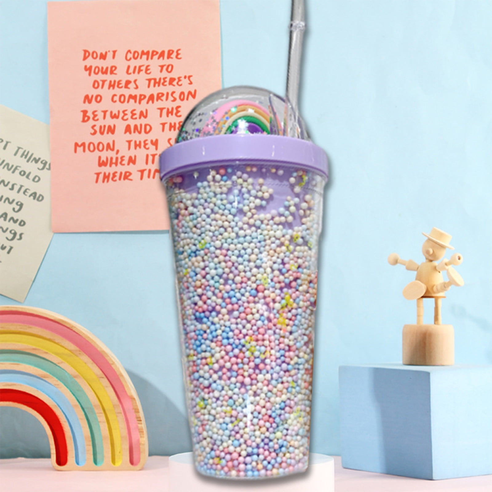 Harlier Tumbler With Lid And Straw, 19 oz Colorful Bubble Straw Cup ...