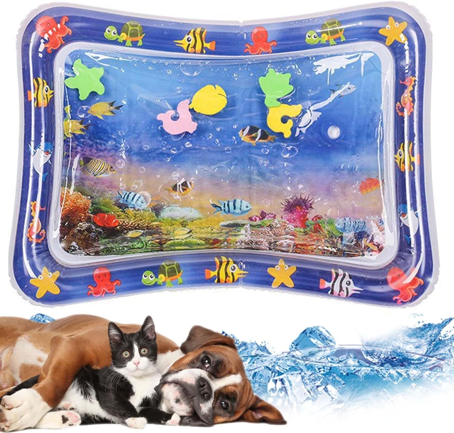 Harlier Water Sensory Playmat for Cats, Inflatable Tummy Time Mat Cat ...
