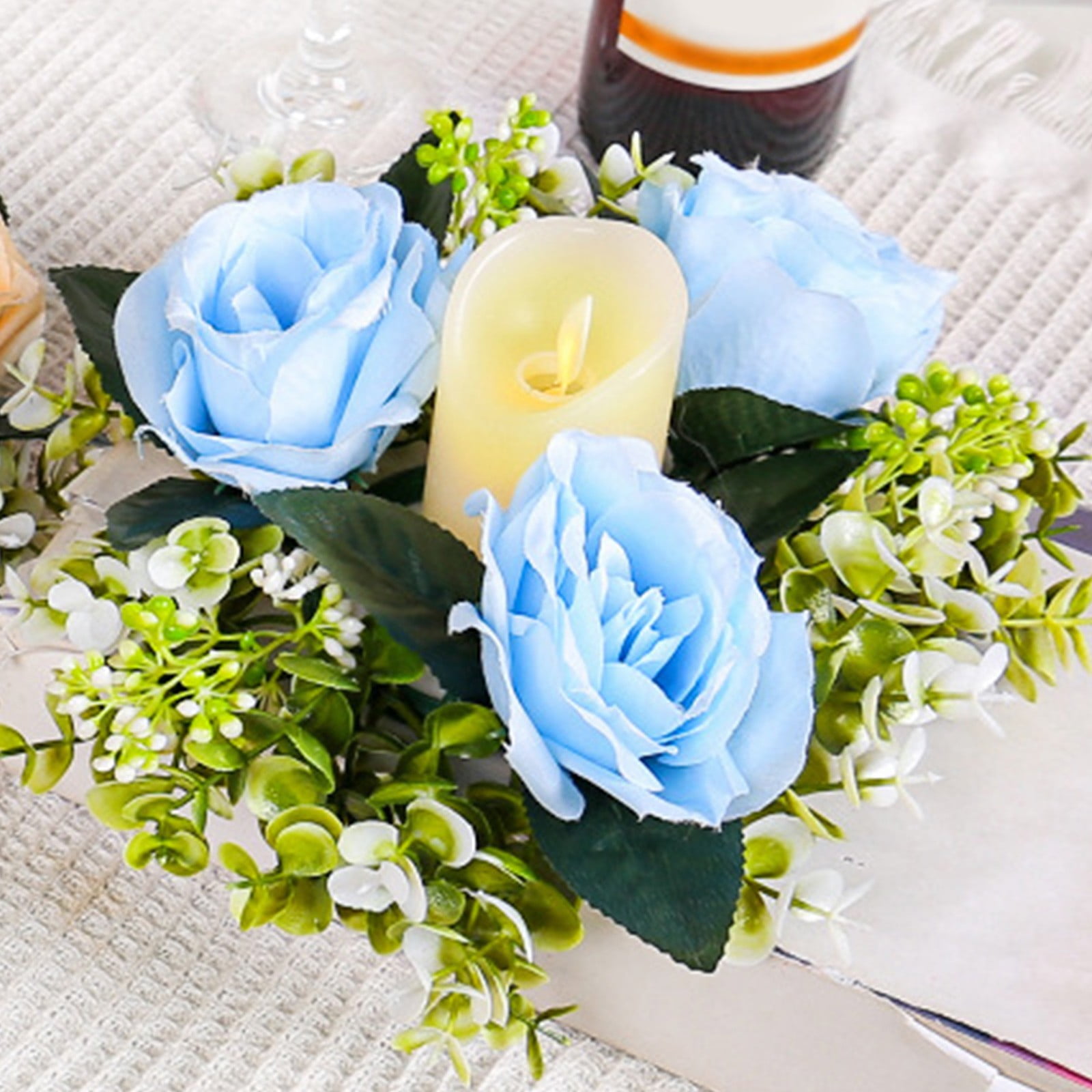 Harlier Wedding Rose Candle Rings, Artificial Floral Wreaths with Green ...