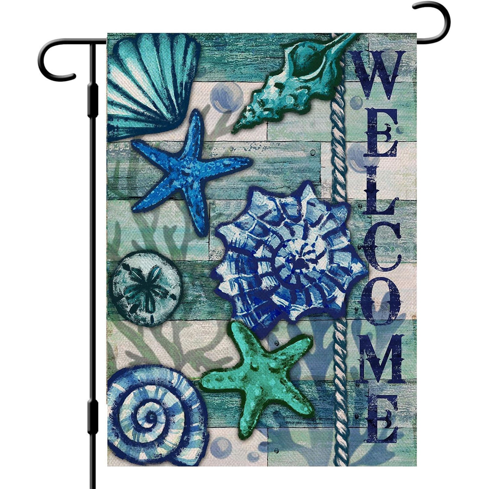 Harlier Welcome Summer Beach Starfish Shells Decorative Flag, Seascape ...