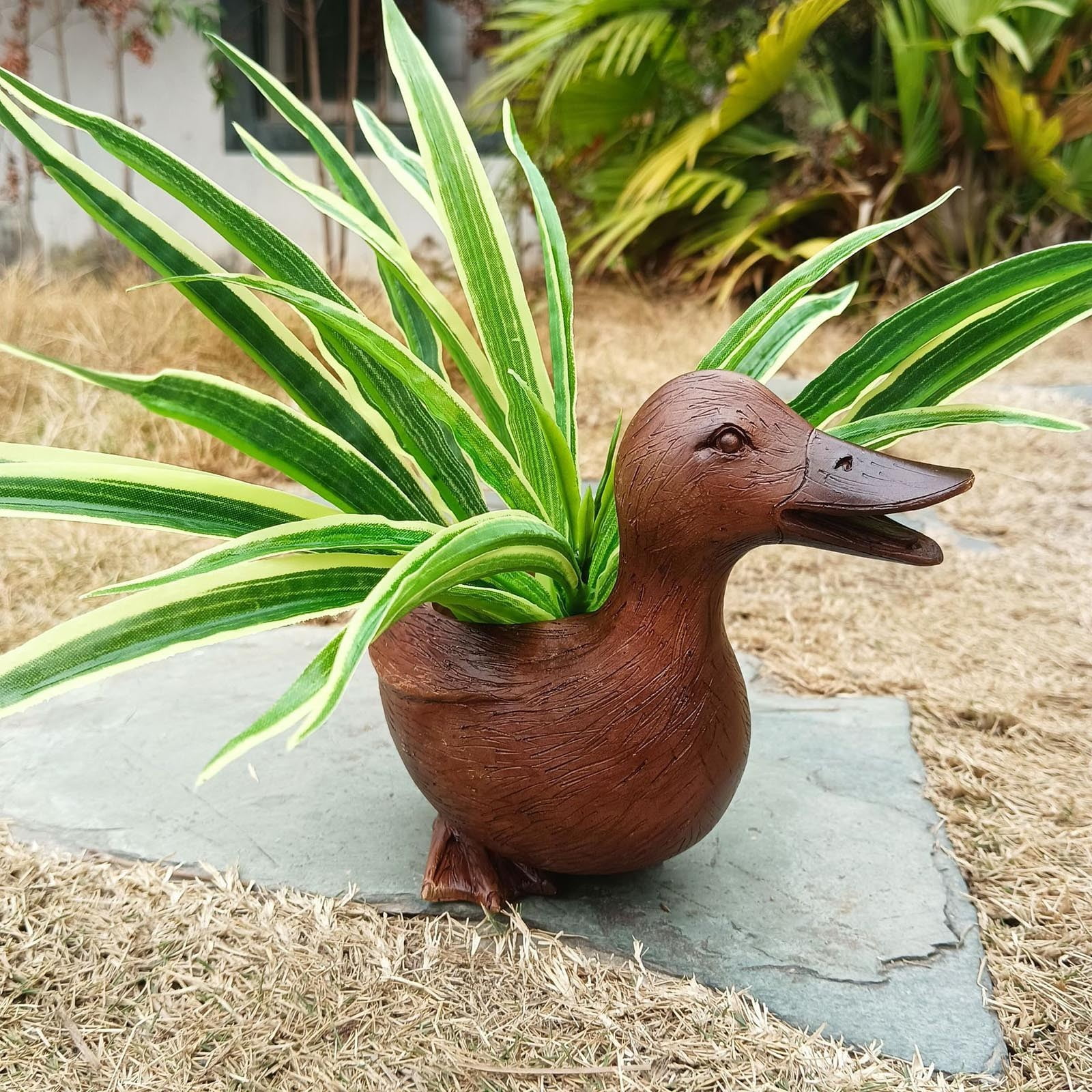 Harlier Wooden Duck Succulent Flower Pot, Duckling Shape Cactus Flower ...