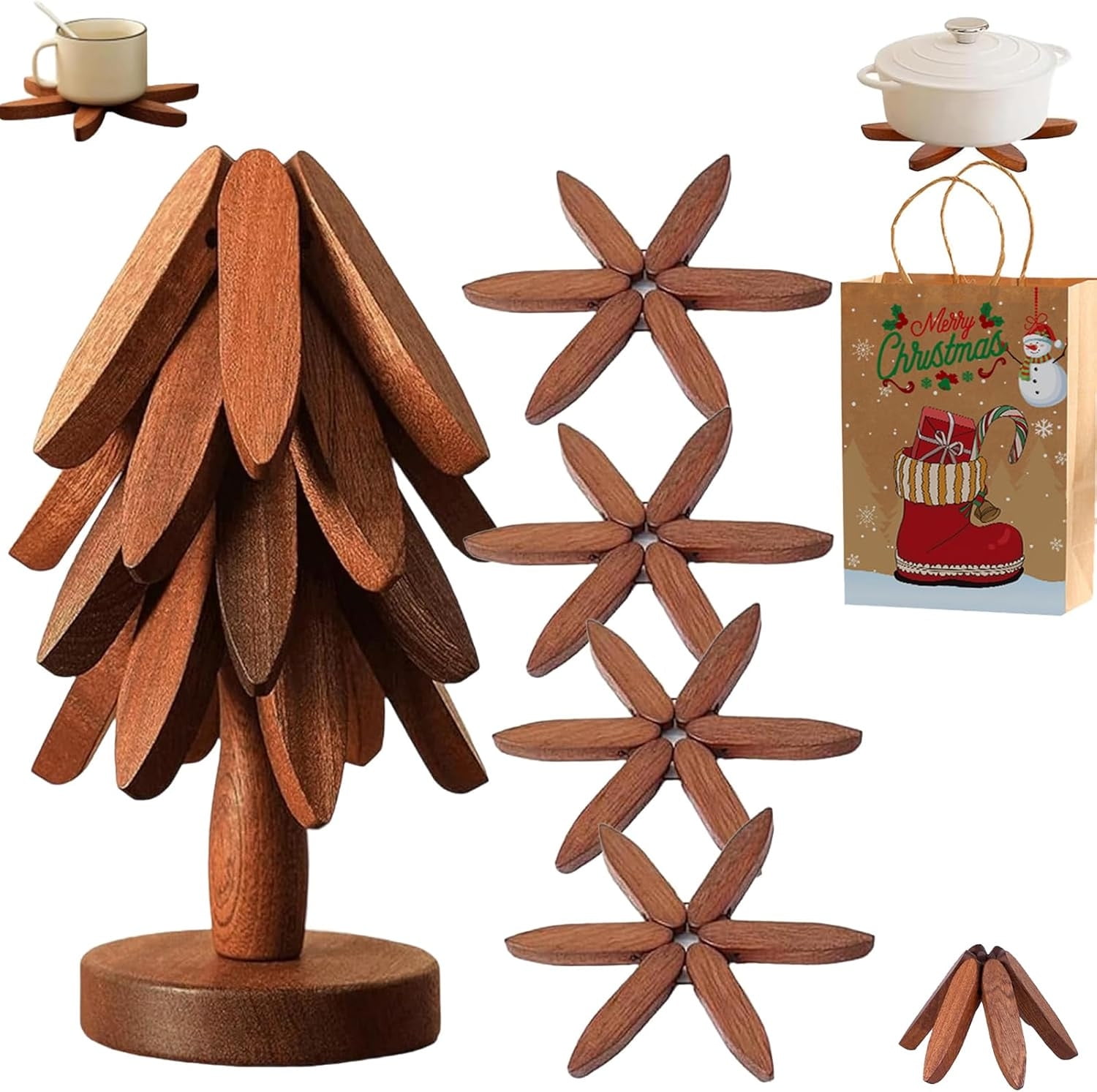 Harlier13 Walnut Wood Tree Trivet Set, Natural Tree Trivet Set, Walnut ...