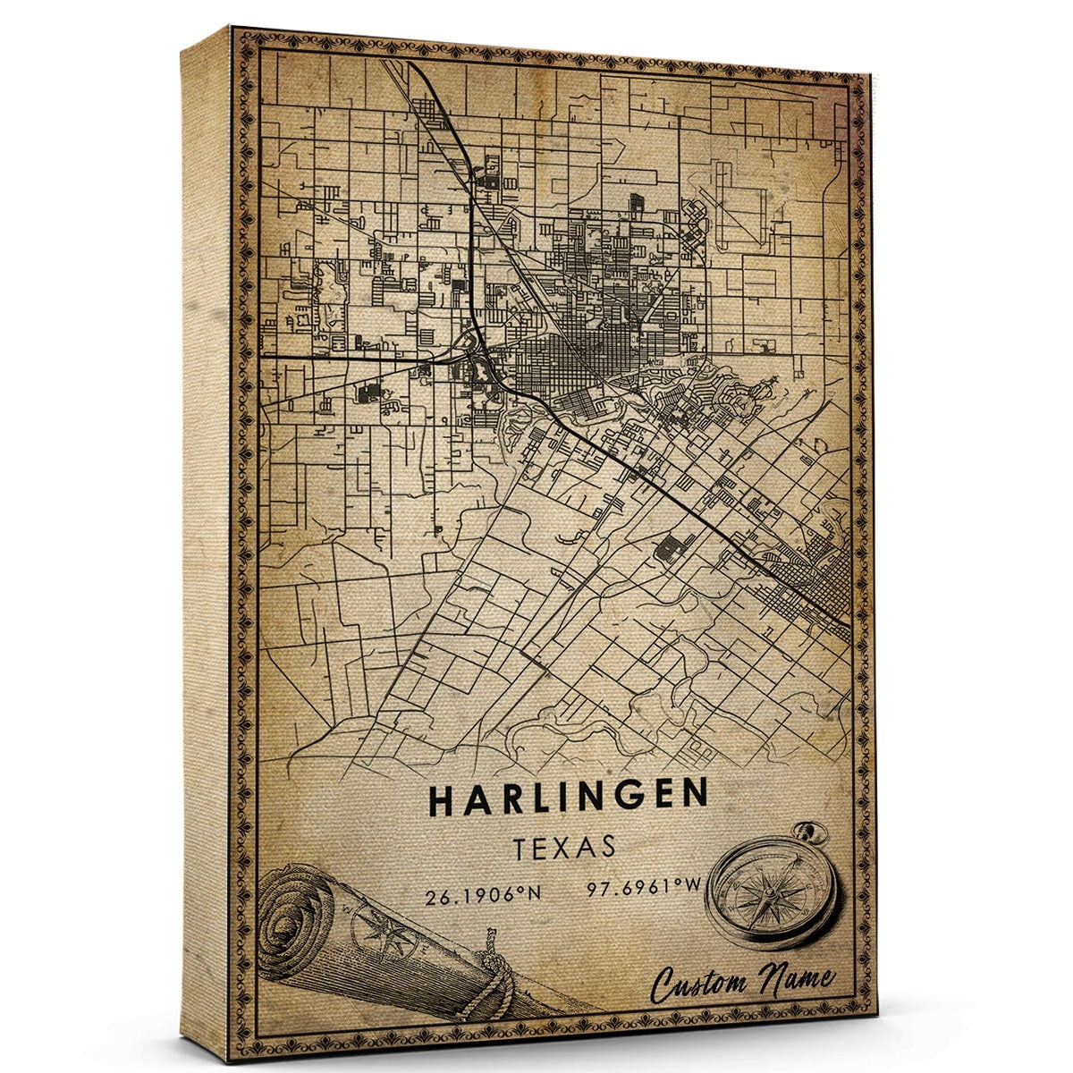 Harlingen Map Poster, Texas Map Art Poster, Canvas, Harlingen Map City ...