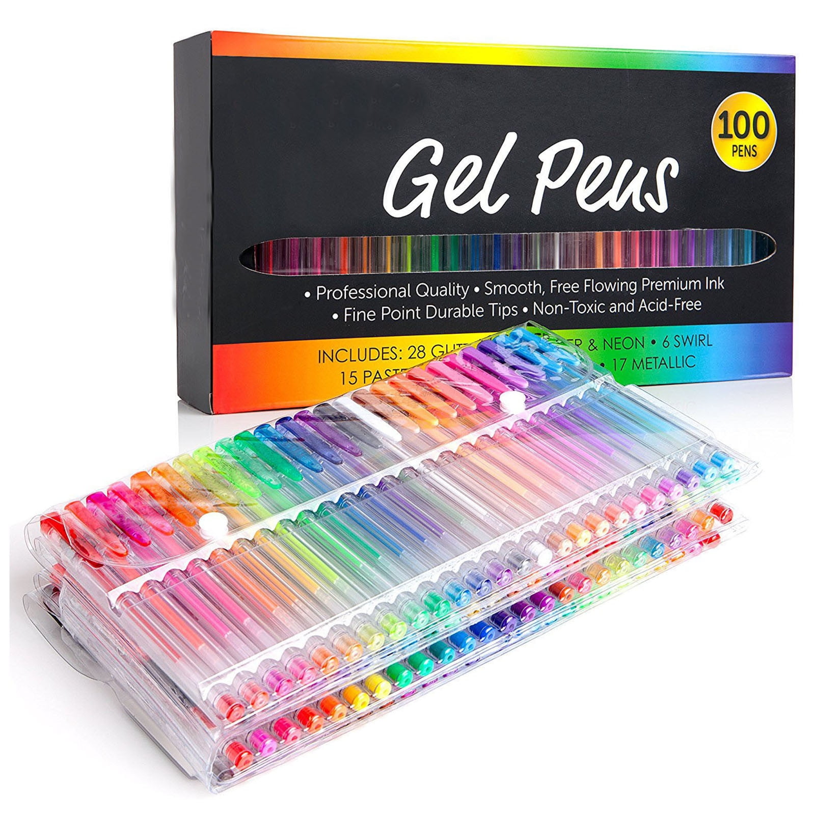Harliver 100 Coloring Gel Pens Set for Coloring Books- Gel Colored Pen ...