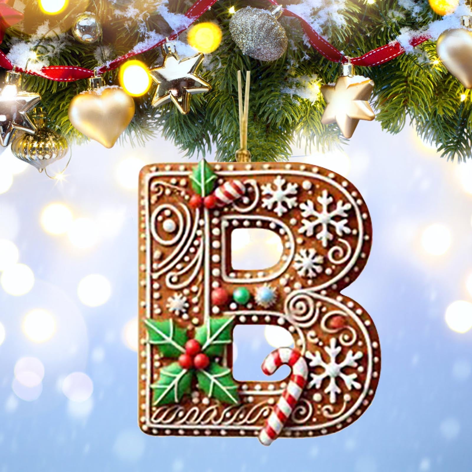 Harliver 26 Letter Christmas Tree Hanging Pendant, Gingerbread style ...