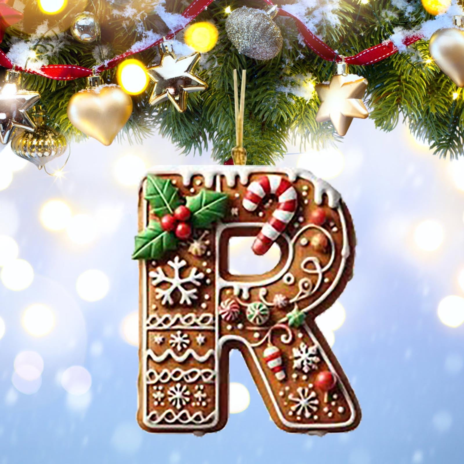 Harliver 26 Letter Christmas Tree Hanging Pendant, Gingerbread style ...