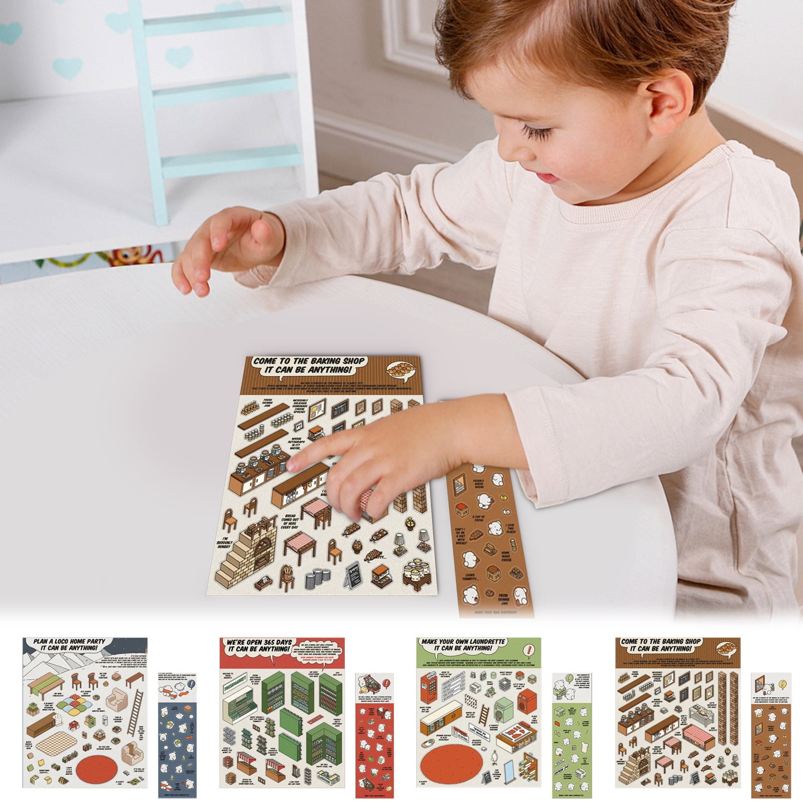 Harliver 4 Sets 3D House Stickers, Scene Miniature Scene Stickers, Cute ...