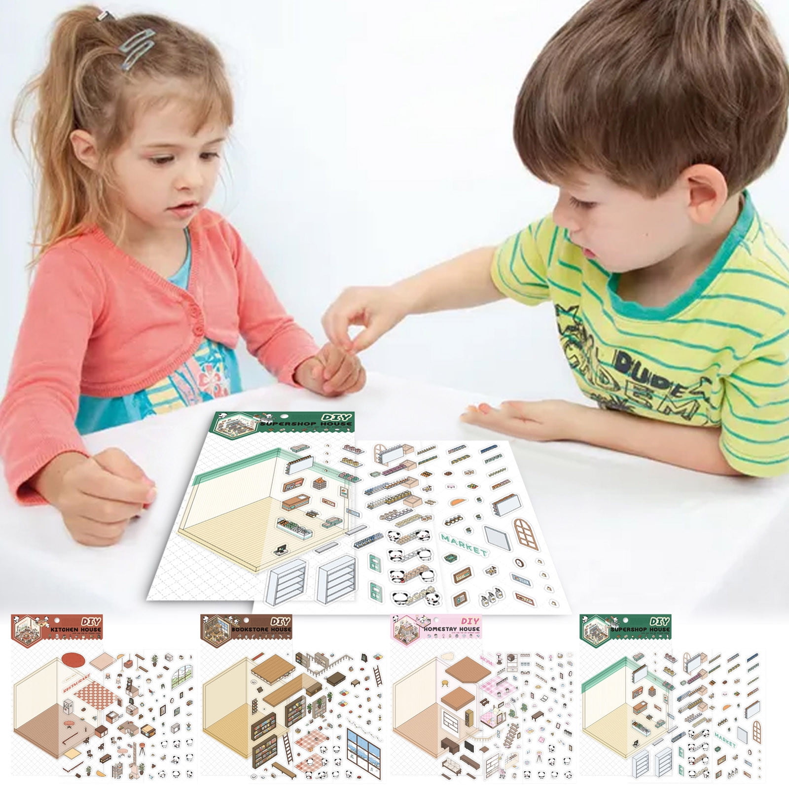 Harliver 4 Sets 3D House Stickers, Scene Miniature Scene Stickers, Cute ...