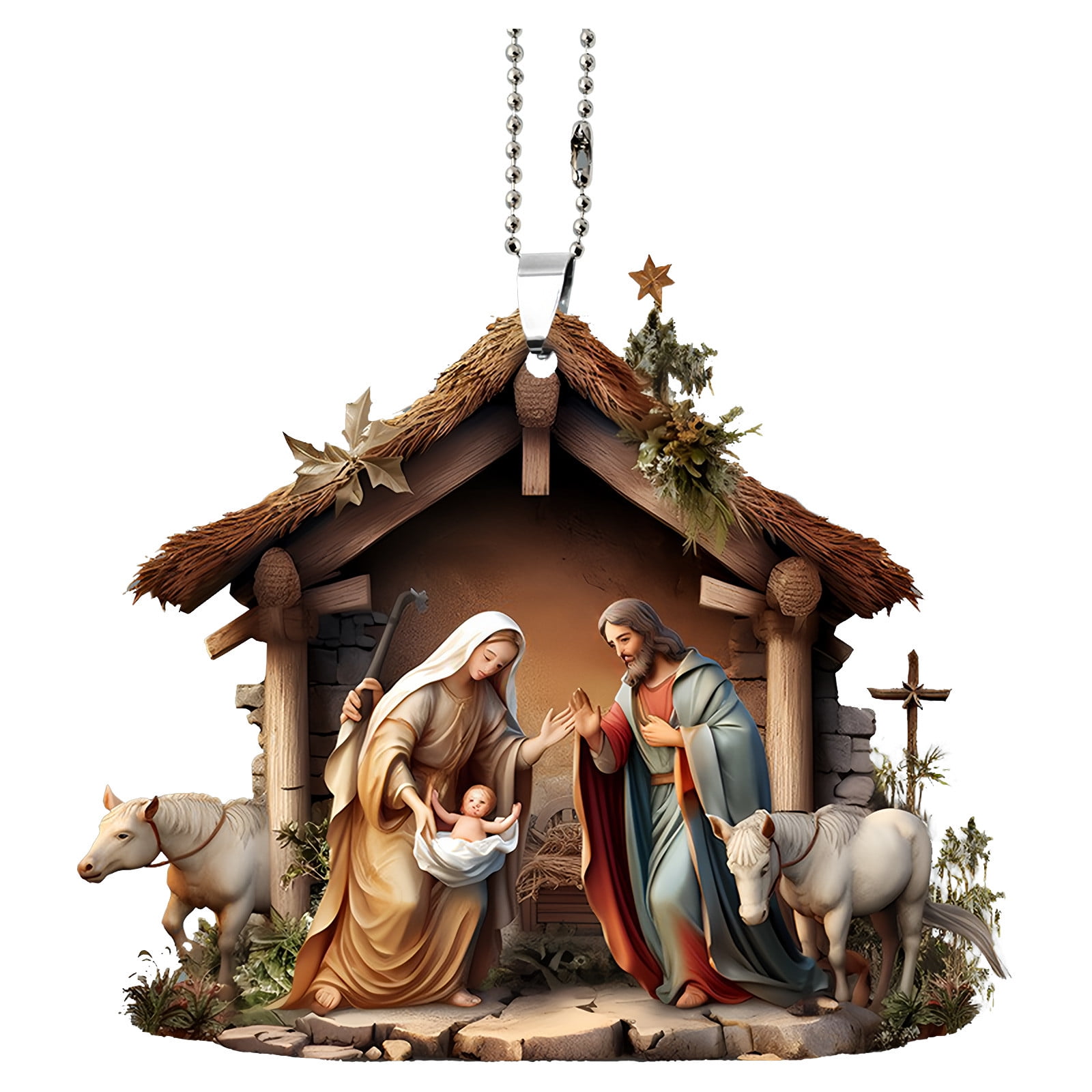 Harliver Christmas Acrylic Nativity Scene Ornaments, 3D Hanging Jesus ...