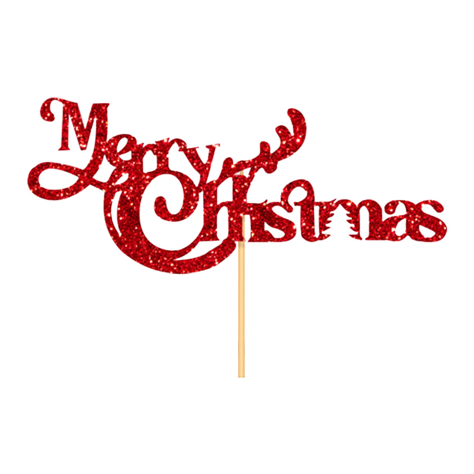Harliver Christmas Cake Topper Decoration, Red Glitter Merry Christmas ...