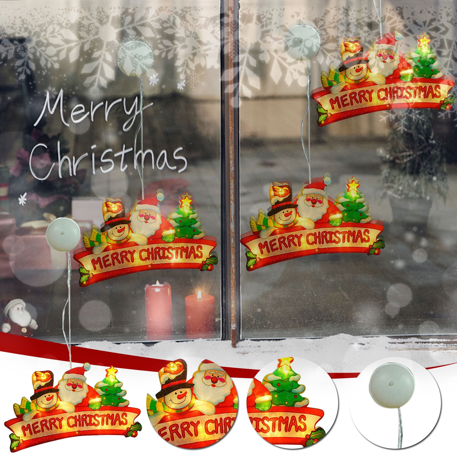 Harliver Christmas Window Decoration Lights, Christmas Tree Santa Claus ...