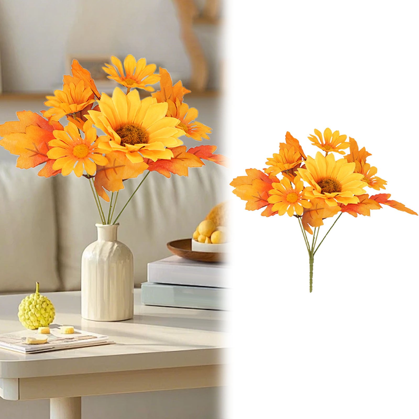 Harliver Fall Flowers Artificial Sunflower Roses Pumpkins For Autumn ...