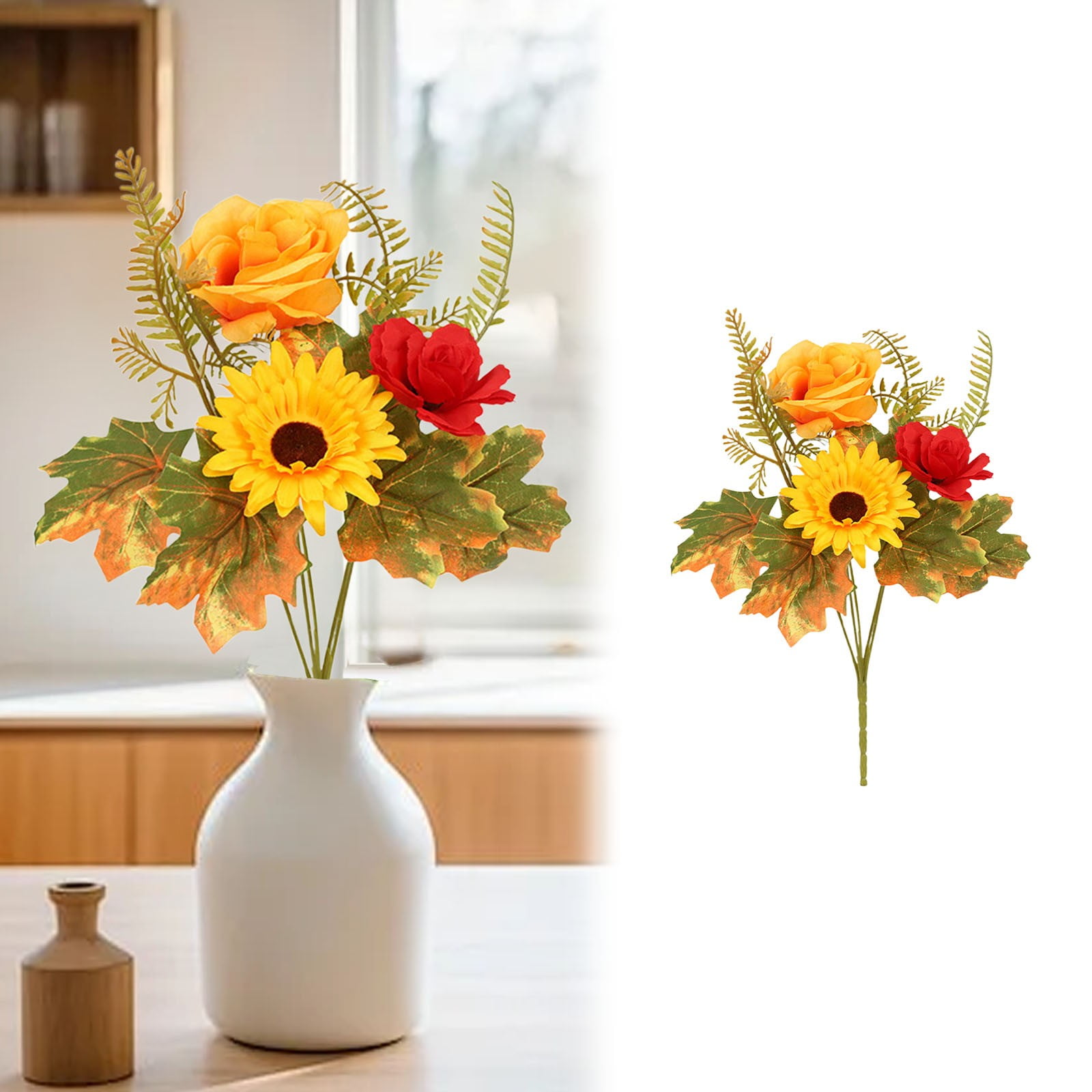 Harliver Fall Flowers Artificial with Sunflower, Roses, and Pumpkins ...