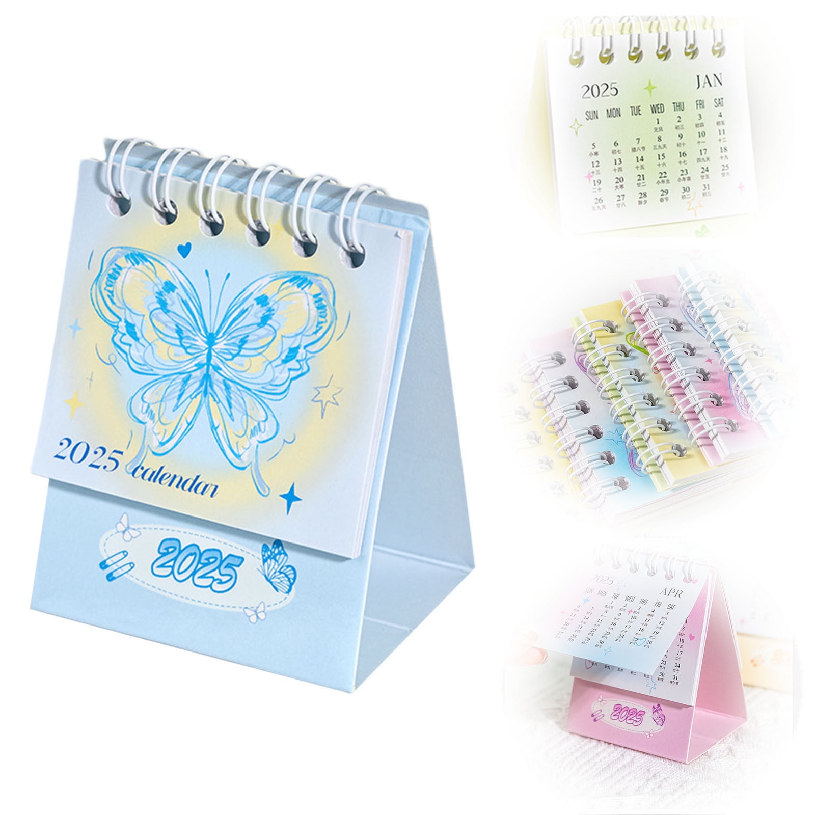Harliver Mini Butterfly Desk Calendar 2024-2025, Standing Flip Small ...