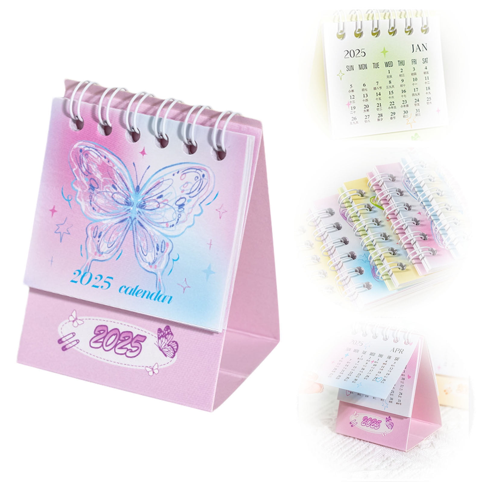 Harliver Mini Butterfly Desk Calendar 2024-2025, Standing Flip Small ...