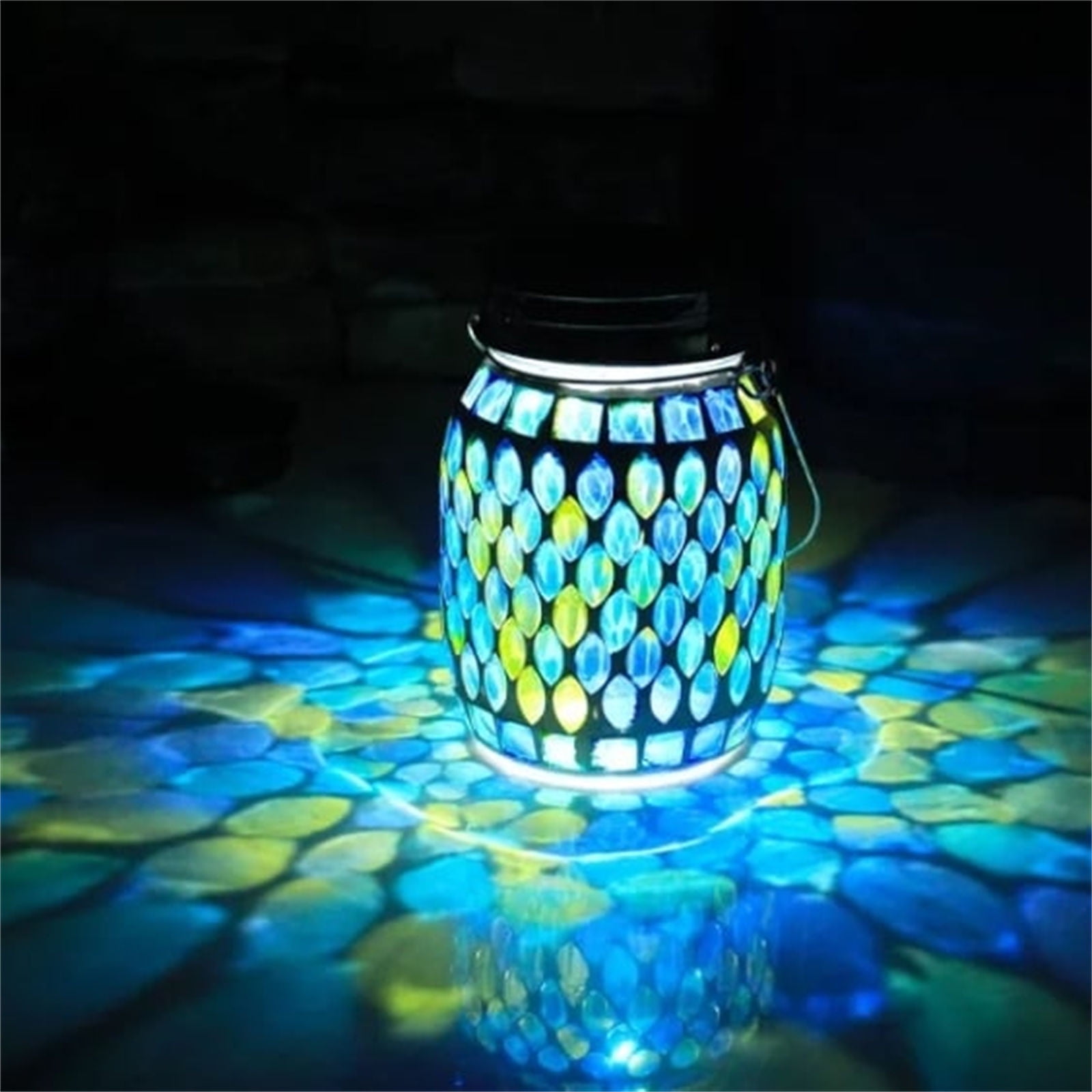 Harliver Solar Mason Jar Light, Outdoor Waterproof Mosaic Glass Hanging ...