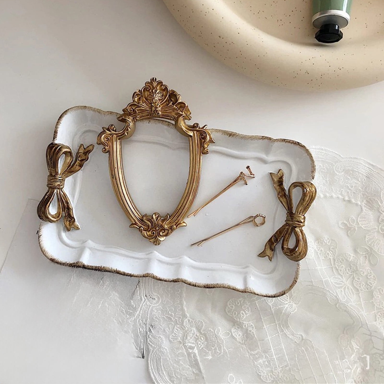Harliver Vintage Decorative Tray, Dessert Tray Storage Tray, Bow-knot ...