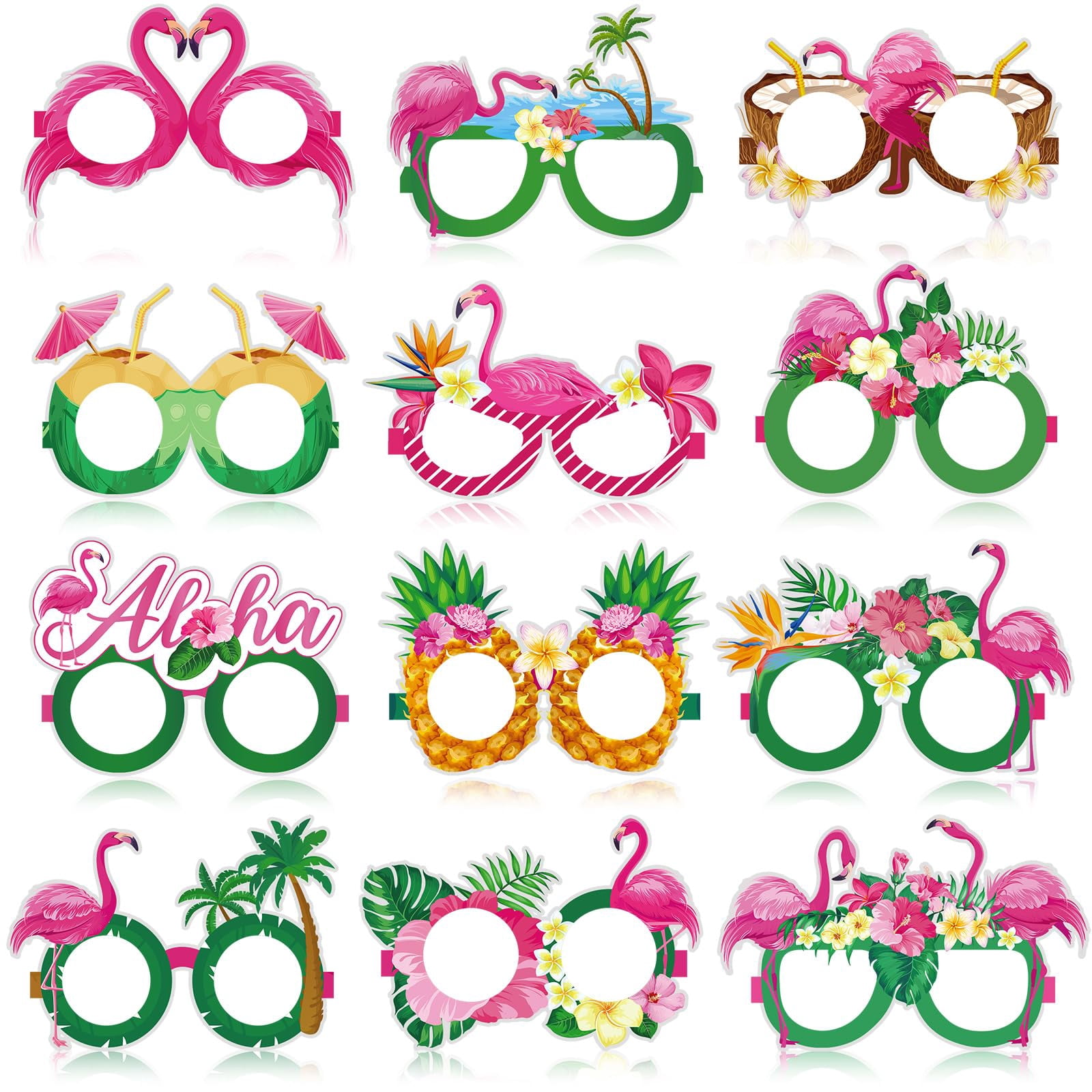 Harloon 36 Pcs Flamingo Decorations AIS1 Eyeglasses Aloha Paper Glasses ...