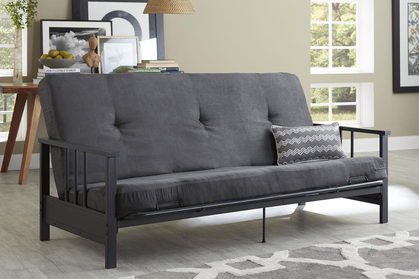 Harlow Metal Arm Full Size Futon, Black Frame with 6-Inch Gray ...
