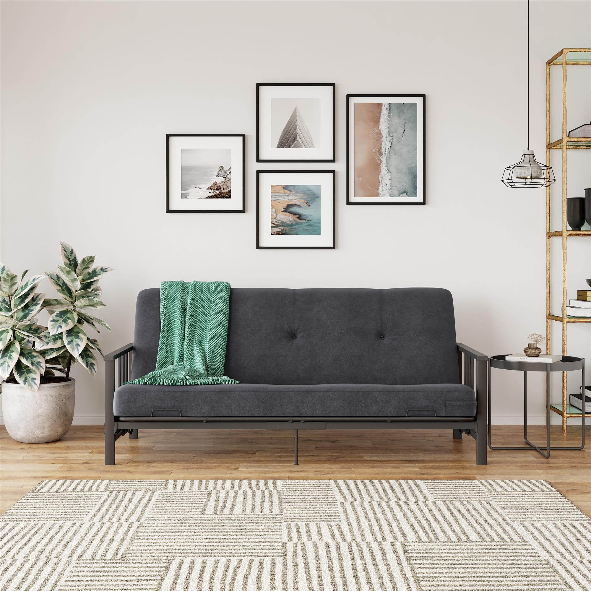 Harlow Comfort Sofa Bed, Metal Arm Full-Size Futon, Black Frame, 6-Inch ...