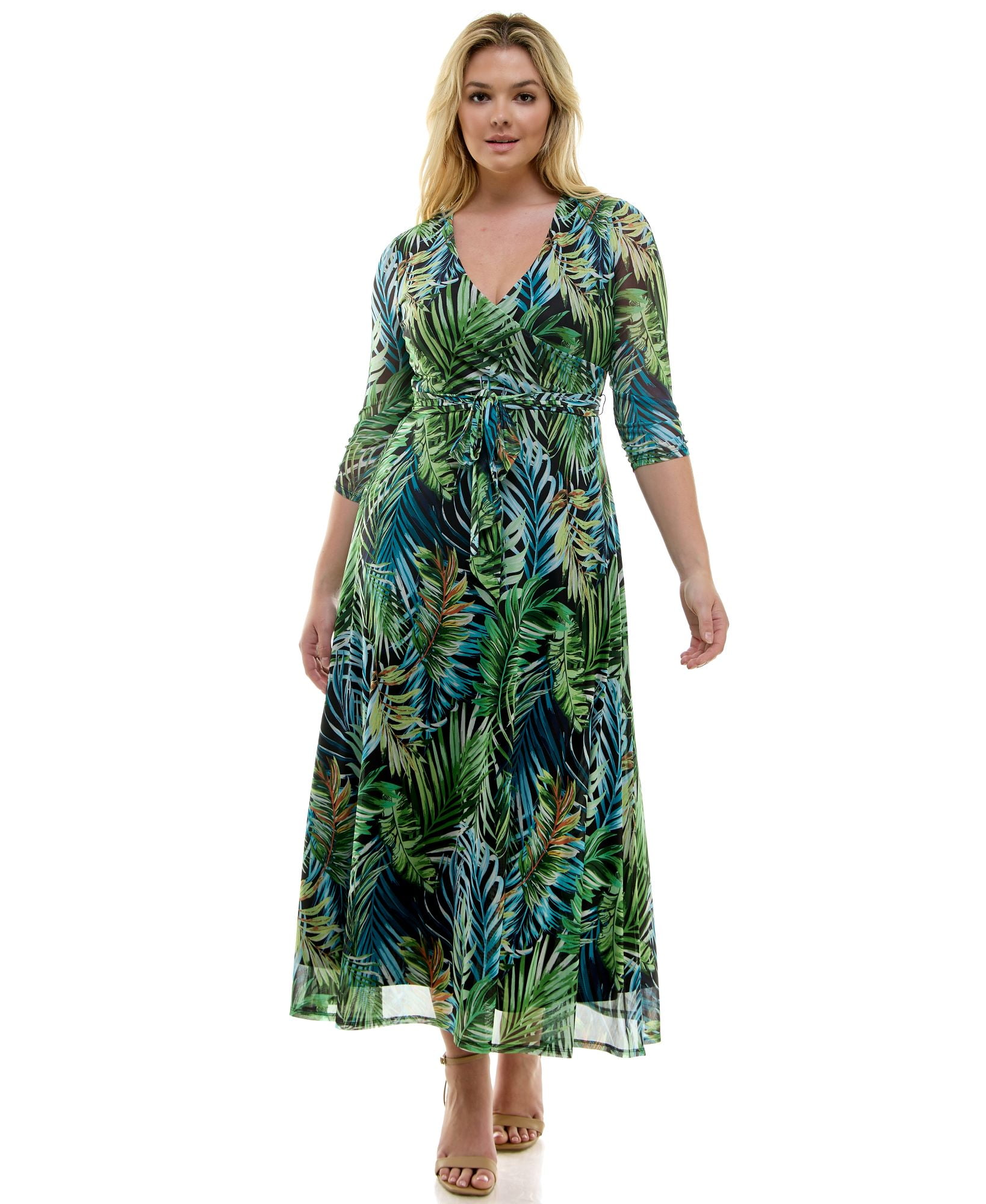 Harlow & Rose Womens 3/4 Sleeve Faux Wrap Maxi Dress - Walmart.com