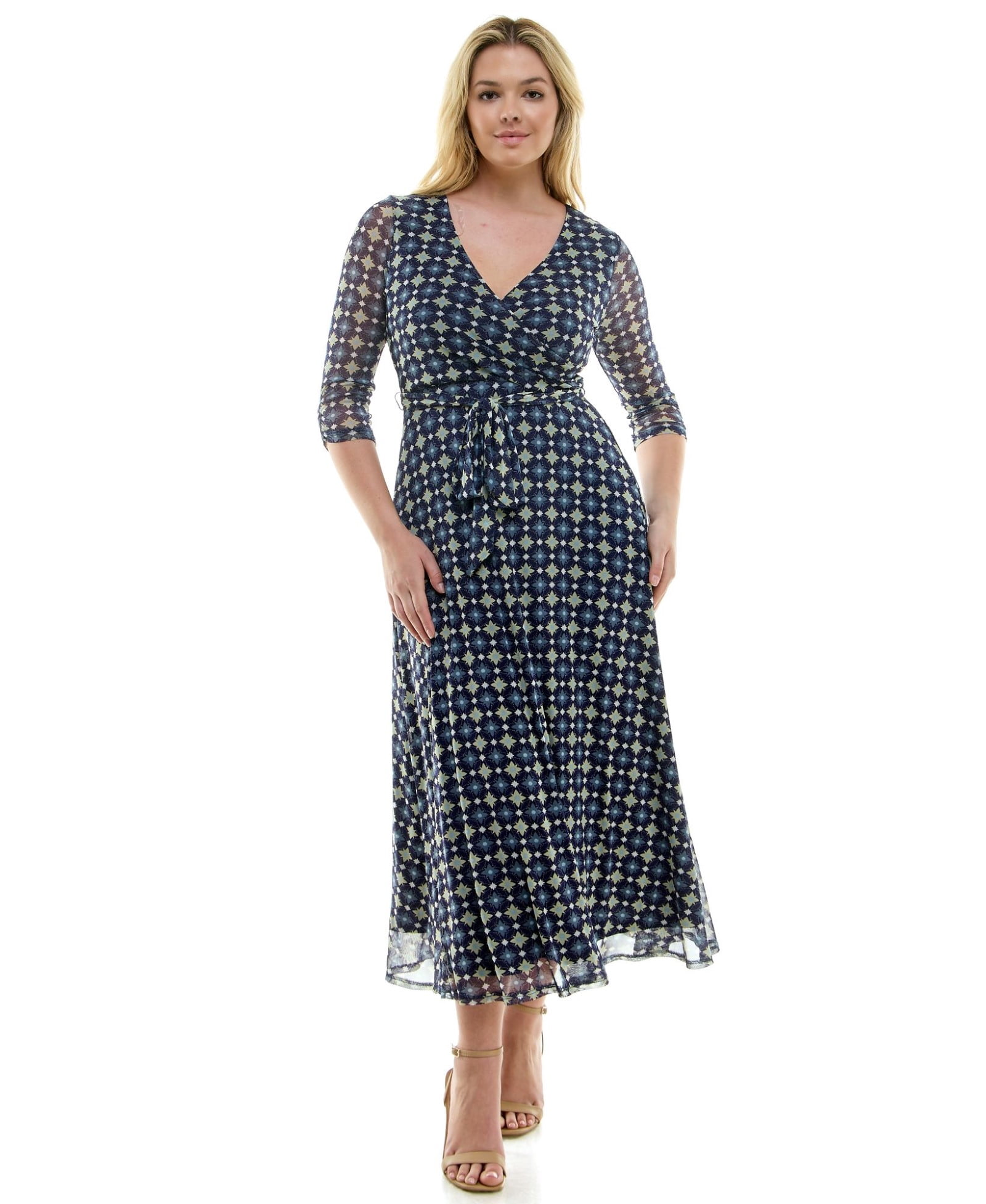 Harlow & Rose Womens 3/4 Sleeve Faux Wrap Maxi Dress - Walmart.com