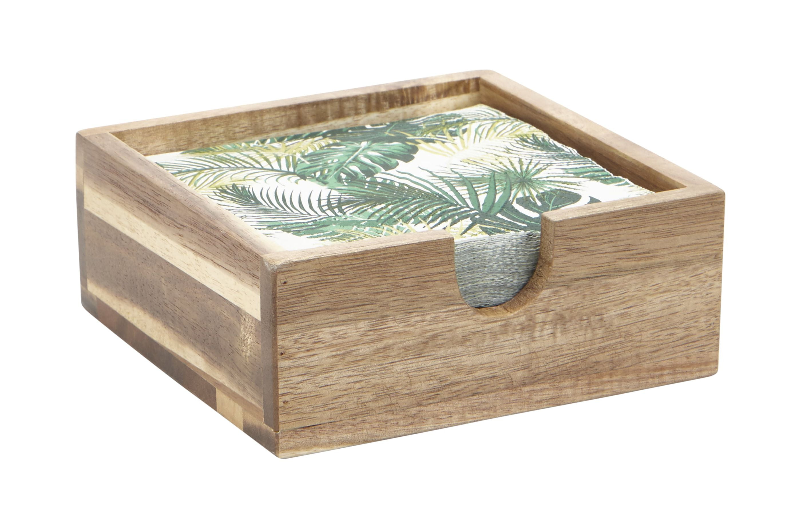 Harman Acacia Paper Napkin Holder cocktail 6x6x2.5" Holds 40 Napkins ...