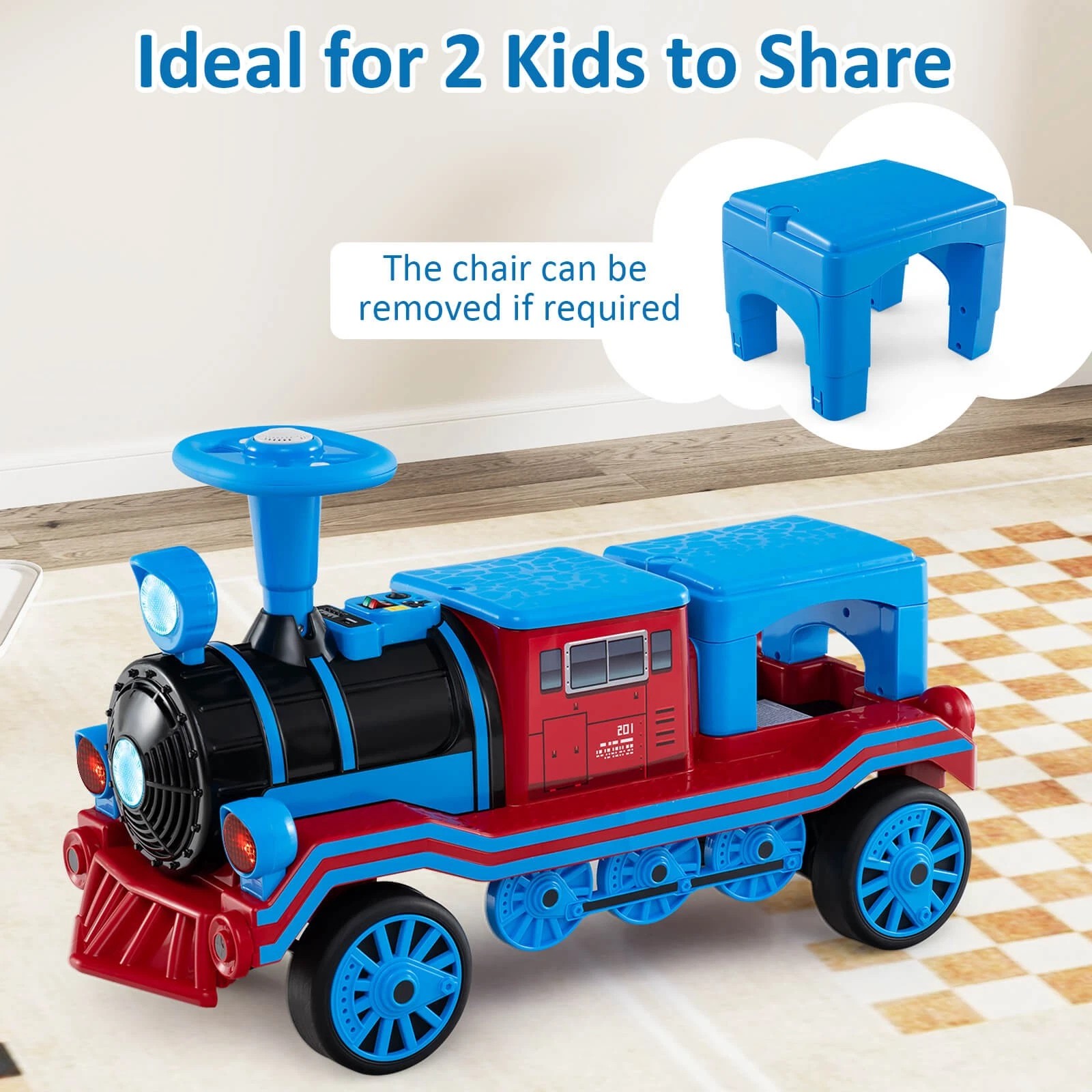 Harmijoy 12V 2-Seater Ride on Toy with Train Whistle LED Lights Music ...